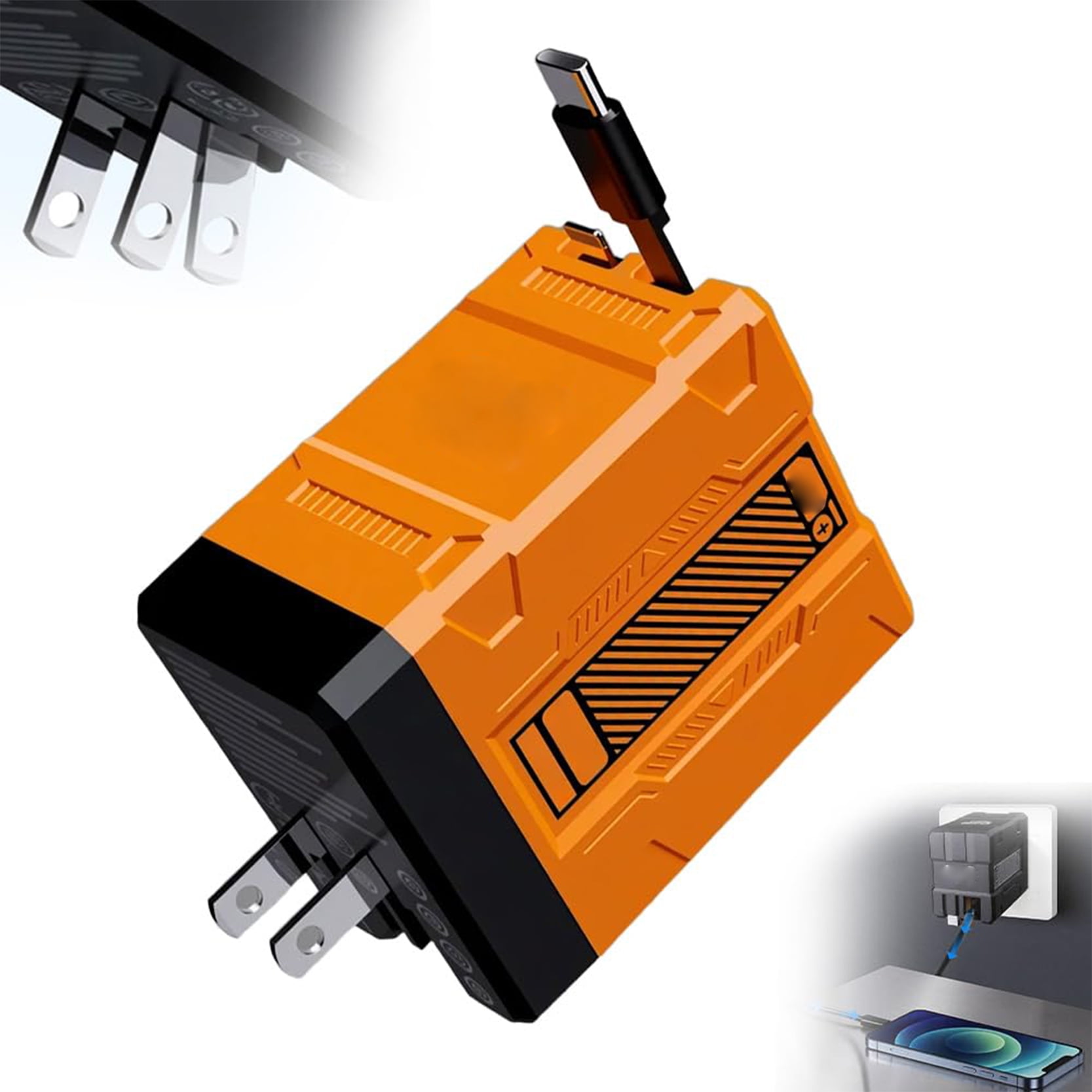 Lureza 120W GaN Charger, Retractable Foldable Fast Charging Adapter ...
