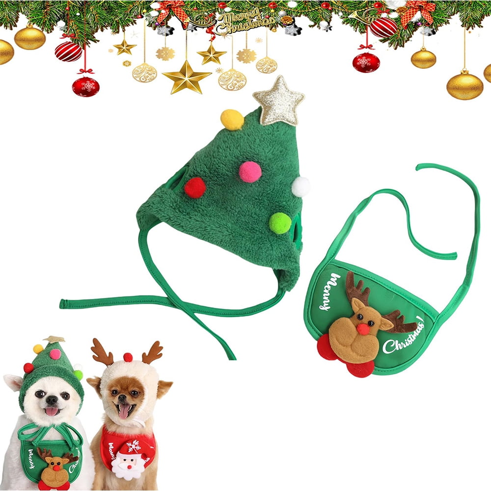 Lureza Dog Christmas Hat, Adorable Christmas Tree Pom-Pom Hat ...