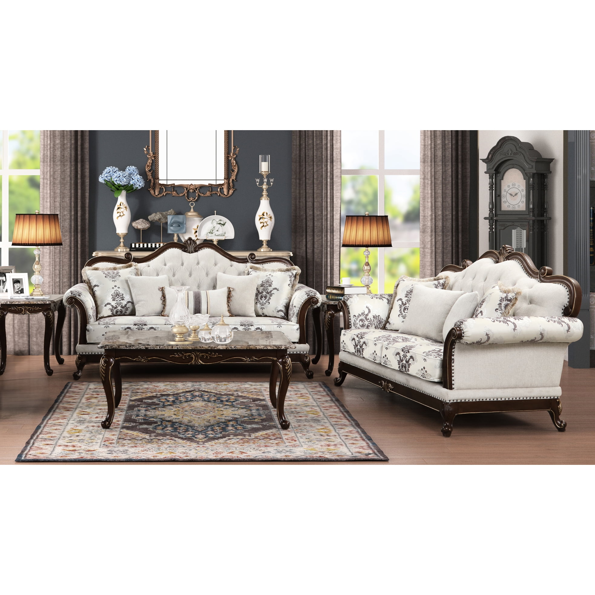 Luring Traditional Living Room Furniture - Button In White Majestic ...
