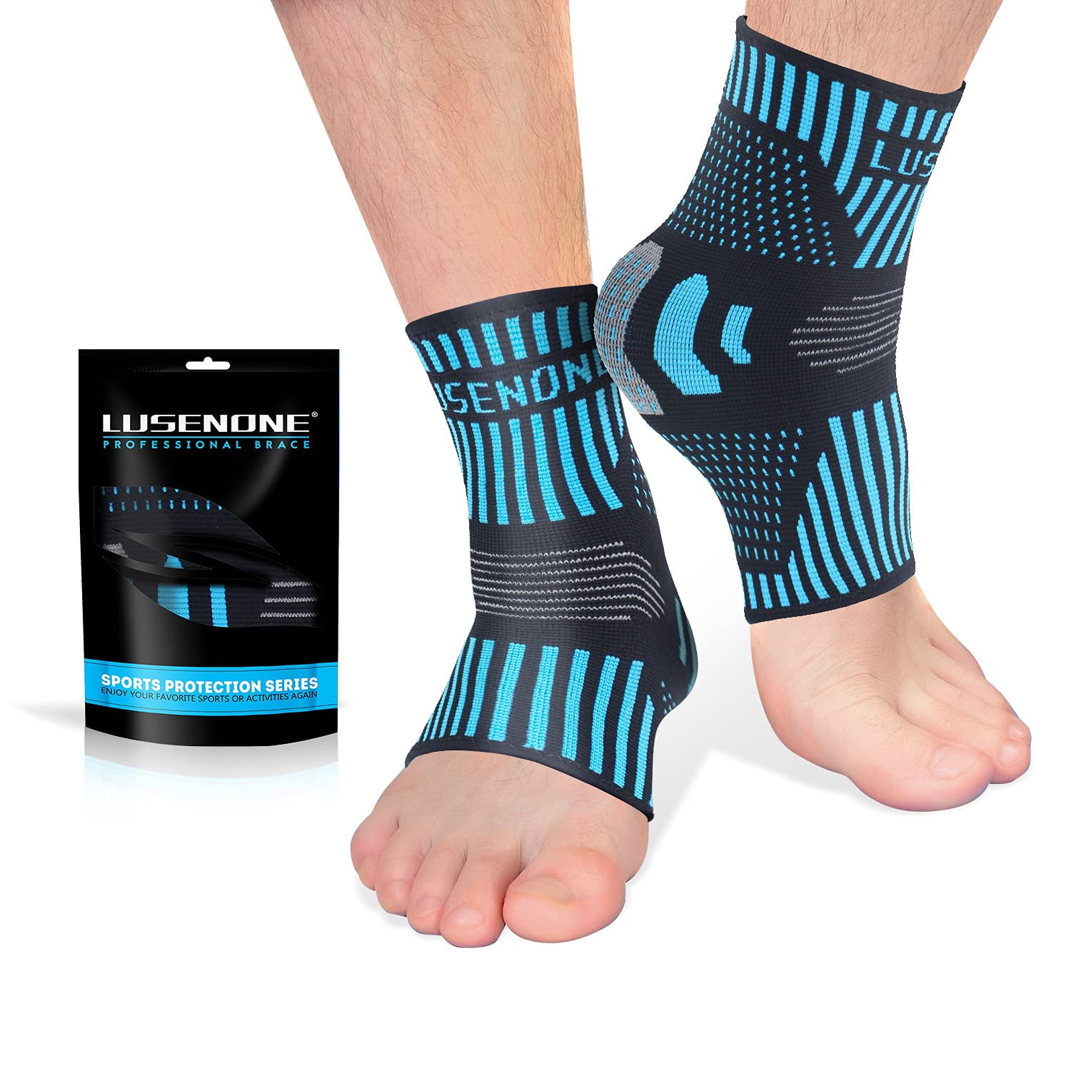 Lusenone Ankle Brace for Women & Men (Pair), Compression Ankle Sleeve ...