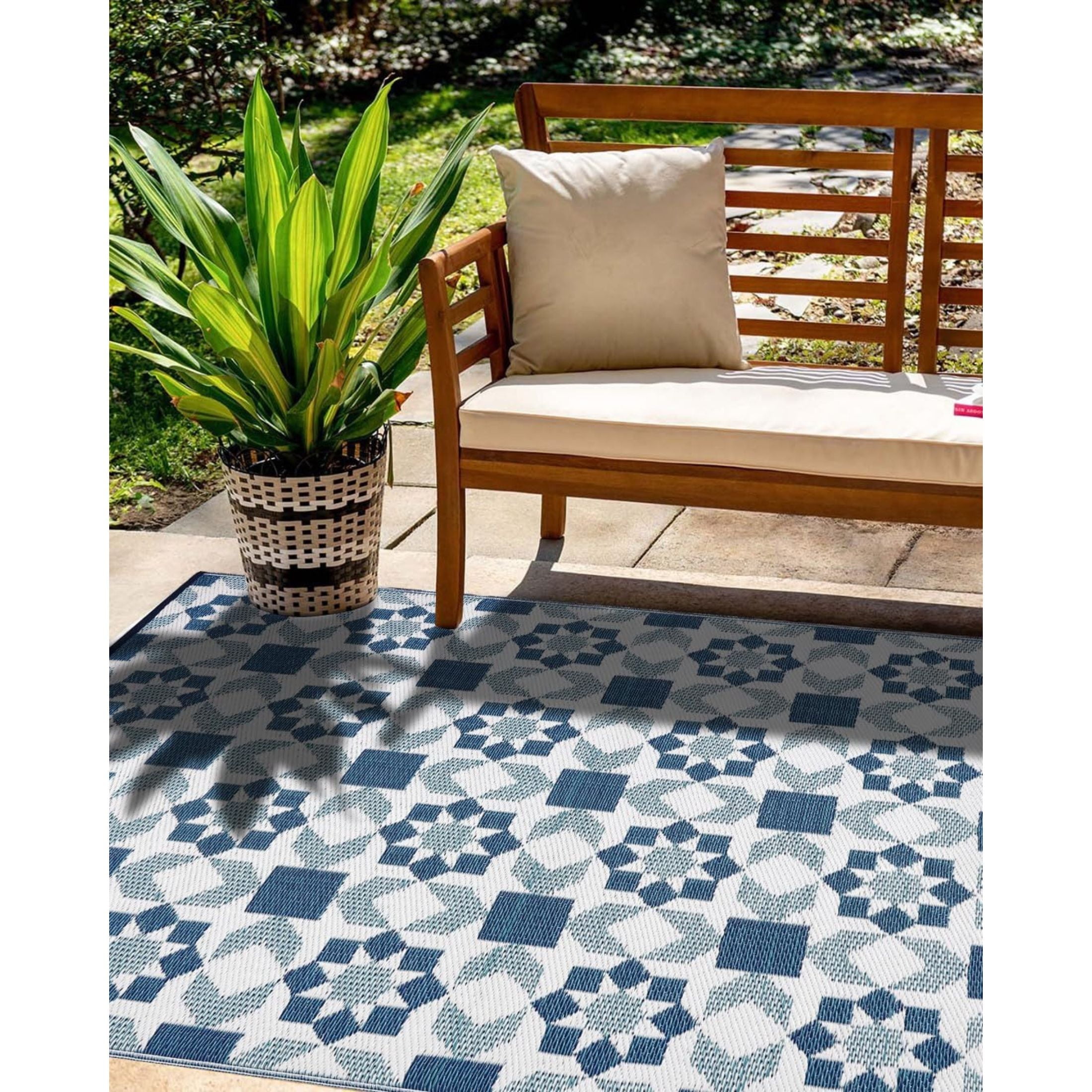 Lush Ambience 3 x 5 Teal Outdoor Rug For Patios, Decks, and porches ...