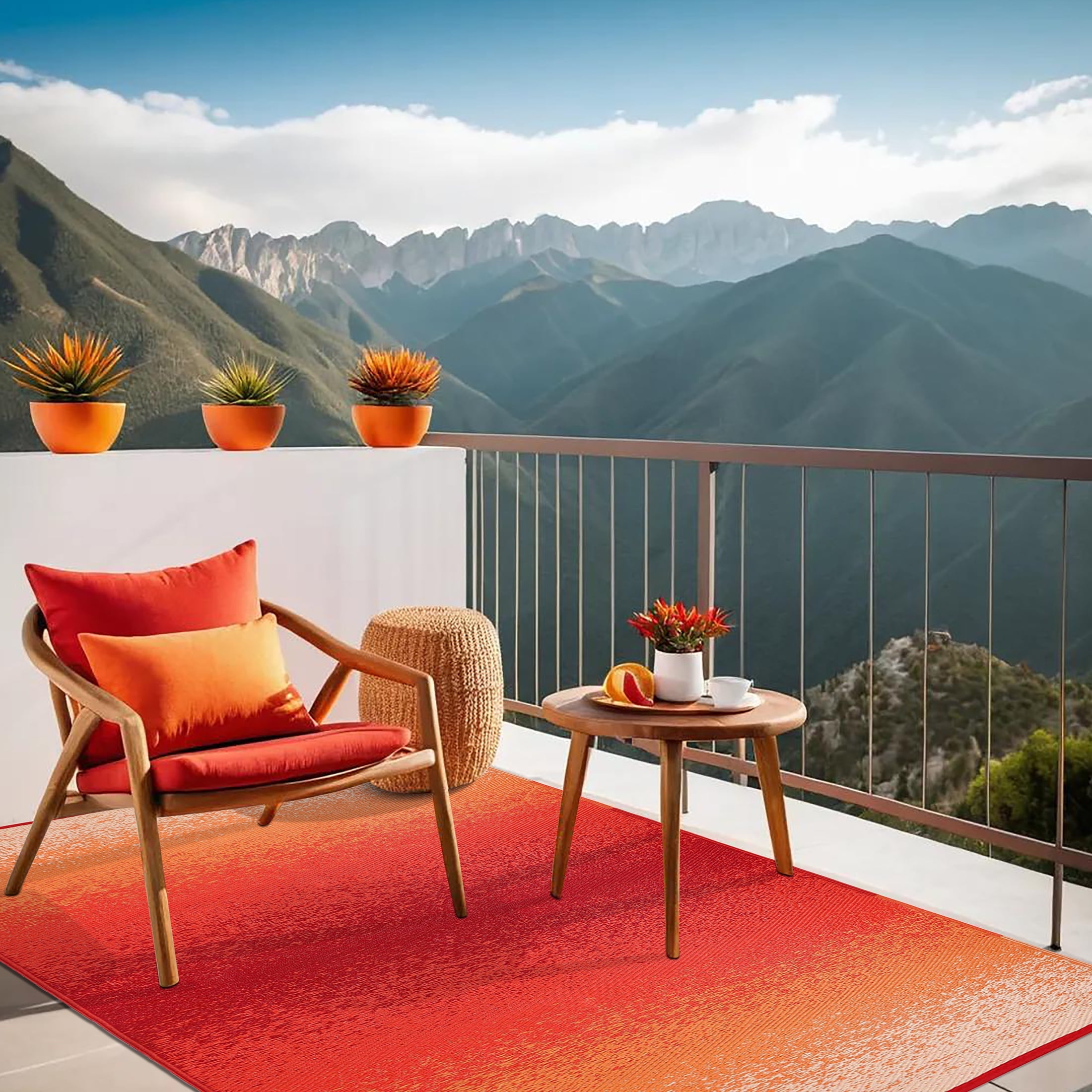 Lush Ambience Orange Outdoor Waterproof & Water Resistant Plastic Rug ...