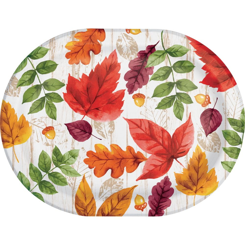 Lush Autumn Leaves 12-inch Oval Paper Plates 8 Per Pack - Walmart.com