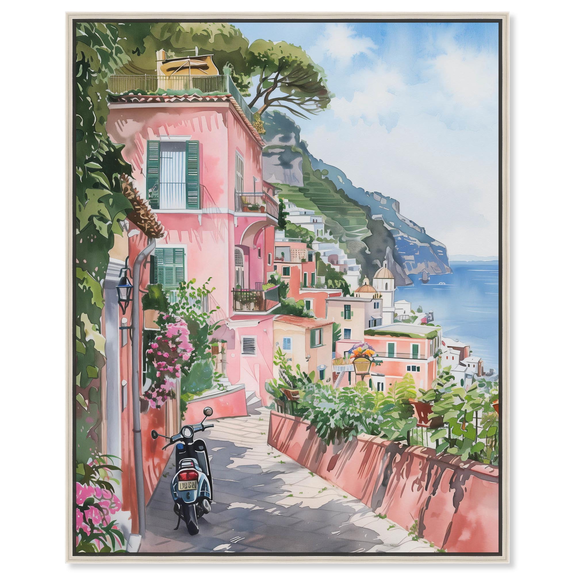 Lush Coastal Villa Canvas Floral Paintings by Art Remedy, Silver Frame ...