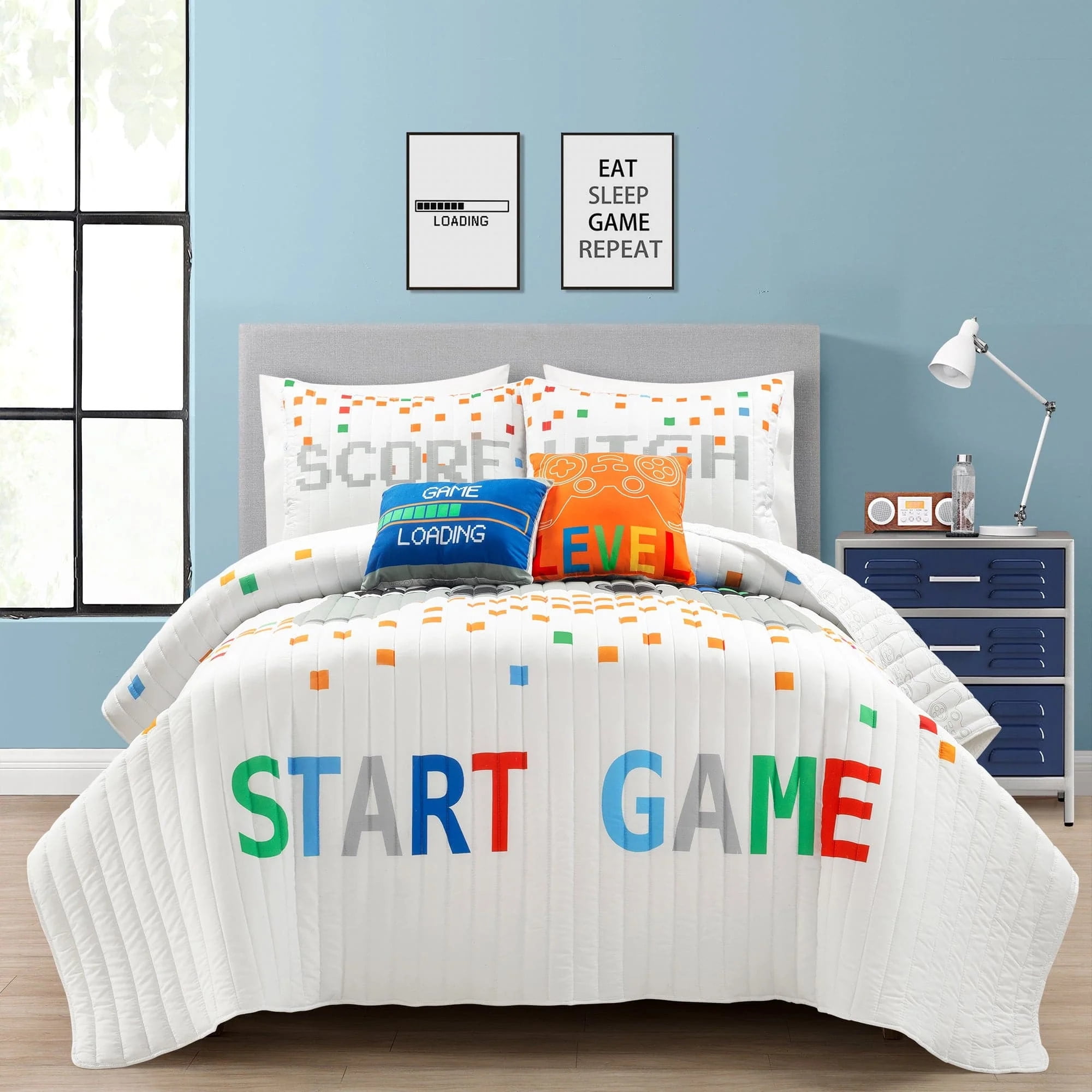 Lush D?cor Video Games Reversible Oversized Quilt White 5Pc Set Full ...