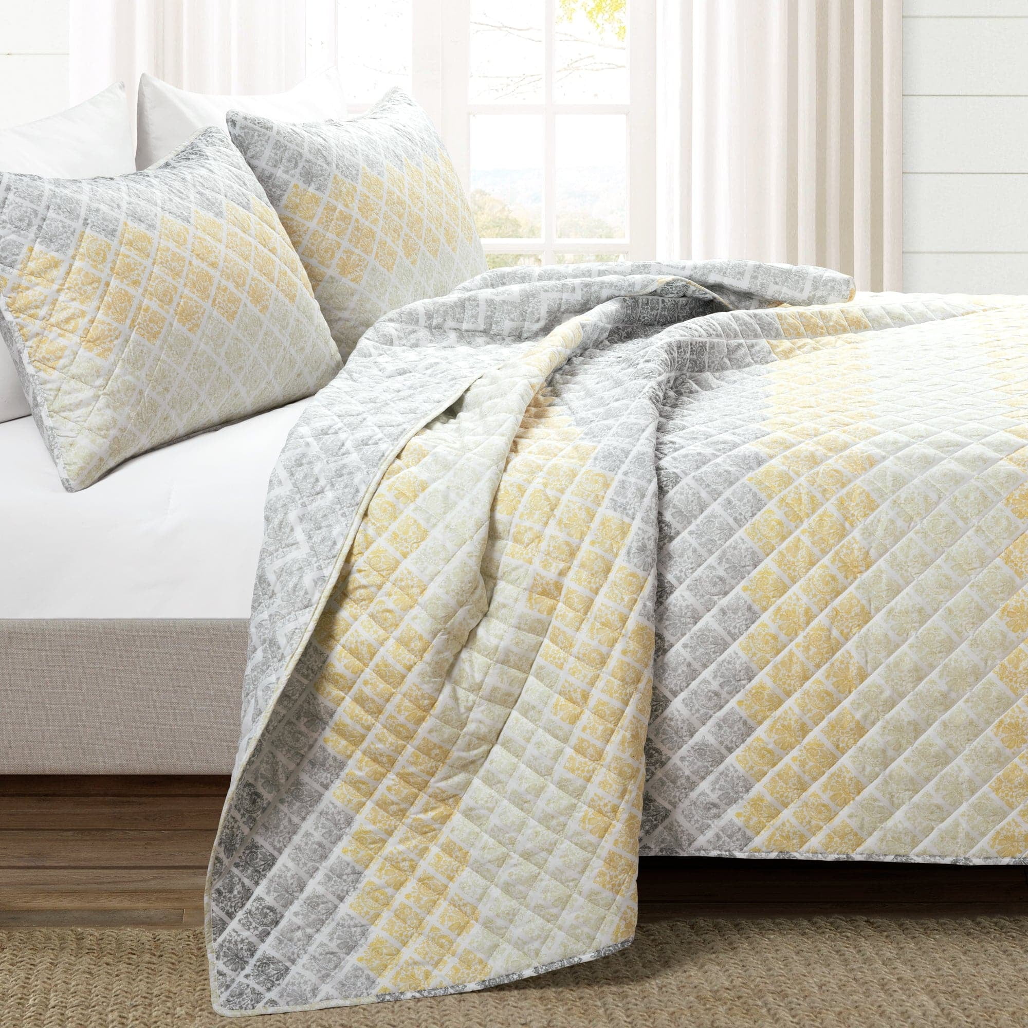Lush Decor 100% Polyester Medallion Ombre Quilt Yellow/Gray 3Pc Set ...