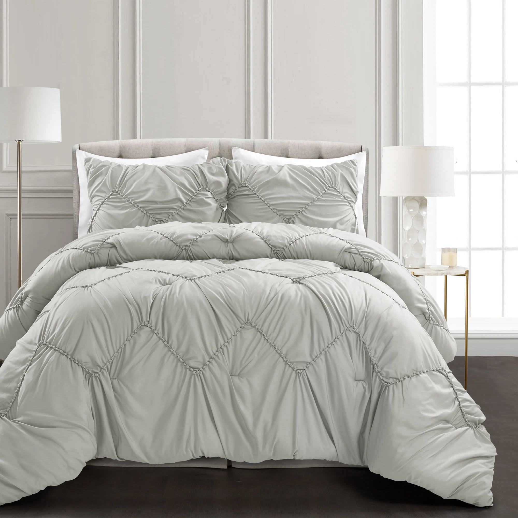 Lush Decor 100% Polyester Ruched Chevron Comforter Light Gray 3Pc Set ...