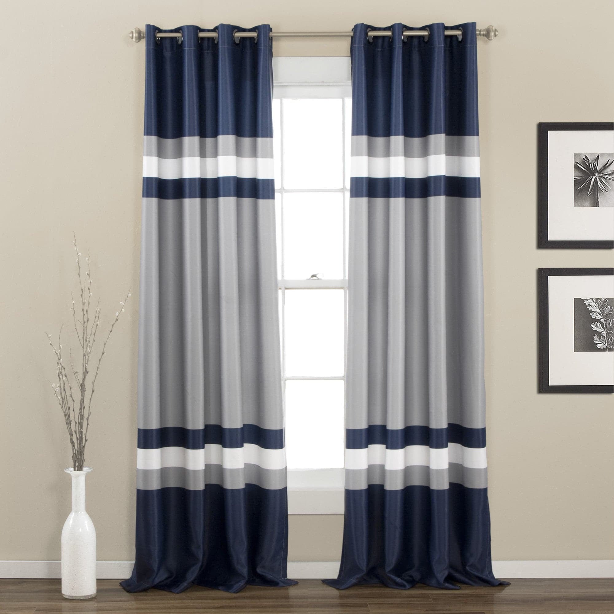 Lush Decor Alexander Stripe Window Panels Light Filtering - Navy - 108 ...
