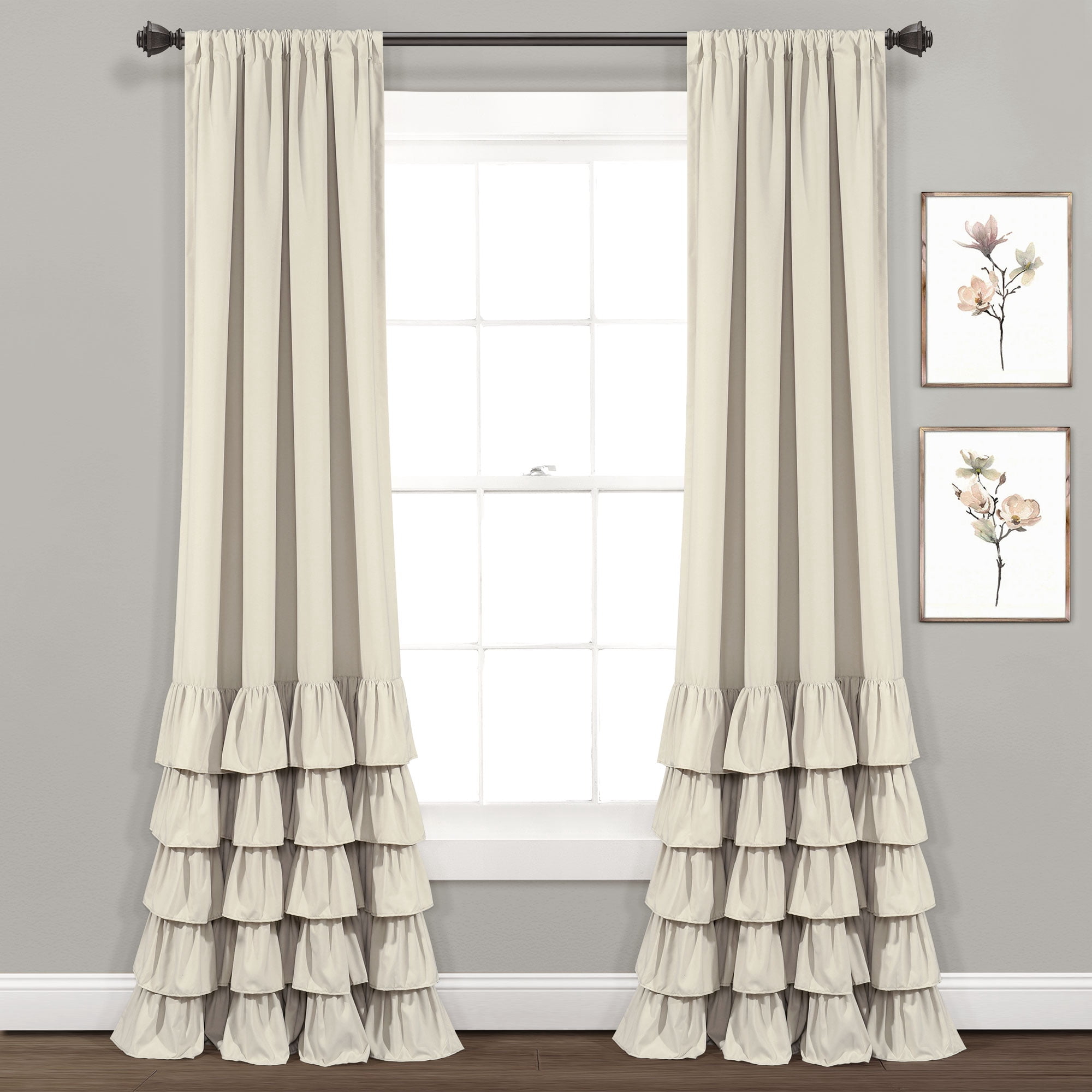 Lush Decor Allison Ruffle Ruffle 84" x 40" Solid Neutral 3" Rod Pocket ...