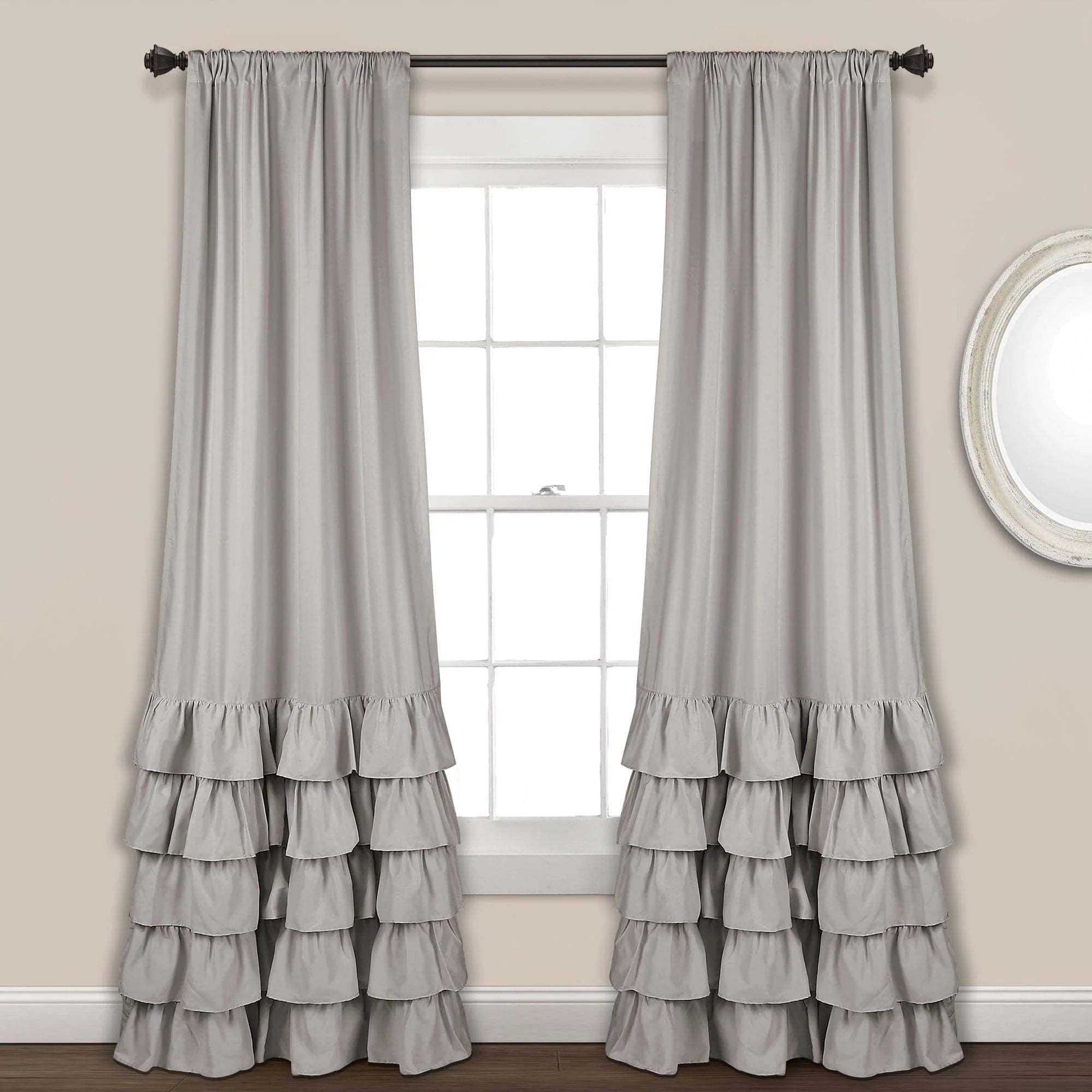 Lush Decor Allison Ruffle Ruffle 95" x 40" Solid Light Gray 3" Rod ...