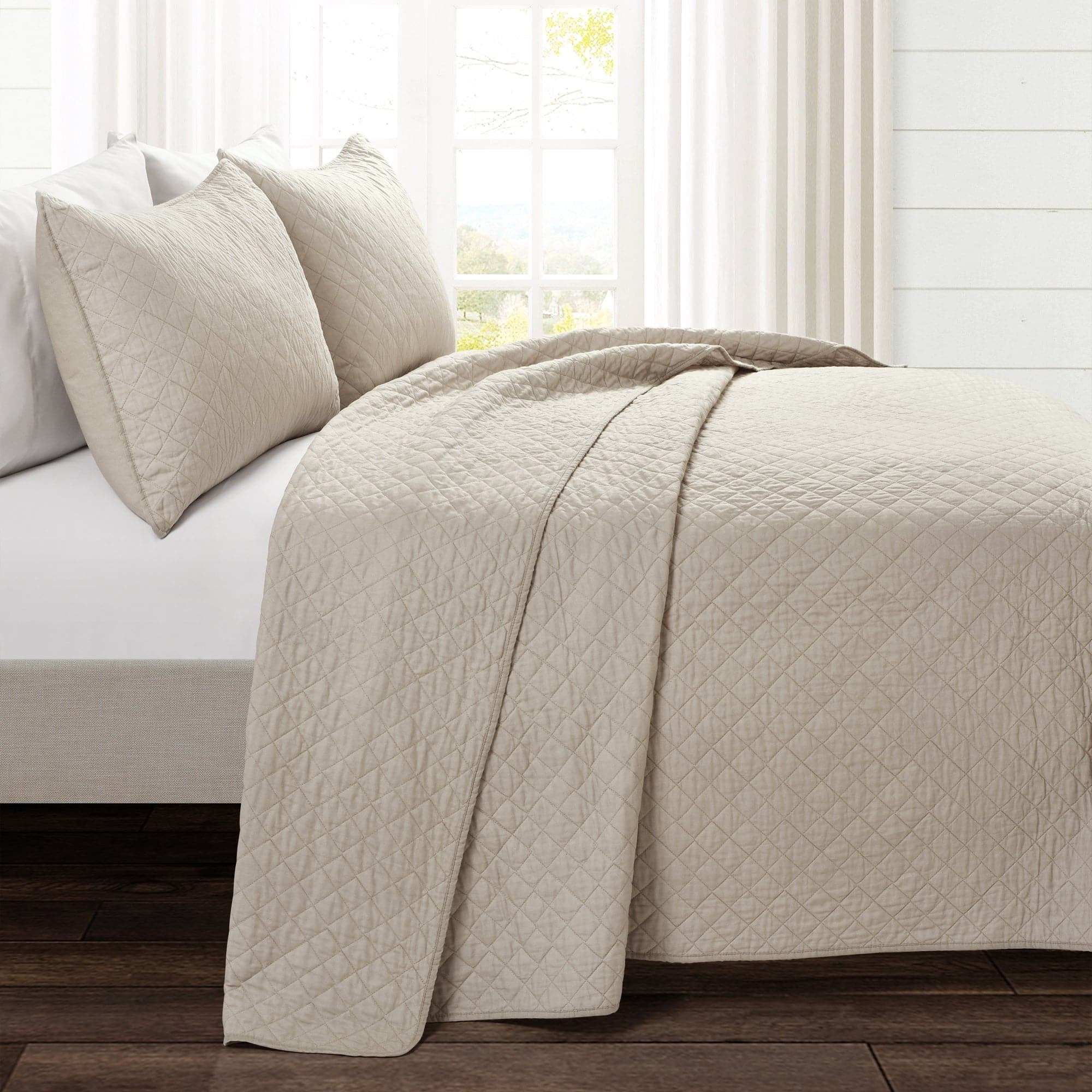 Lush Decor Ava Diamond Oversized Cotton Quilt Neutral 3Pc Set King ...