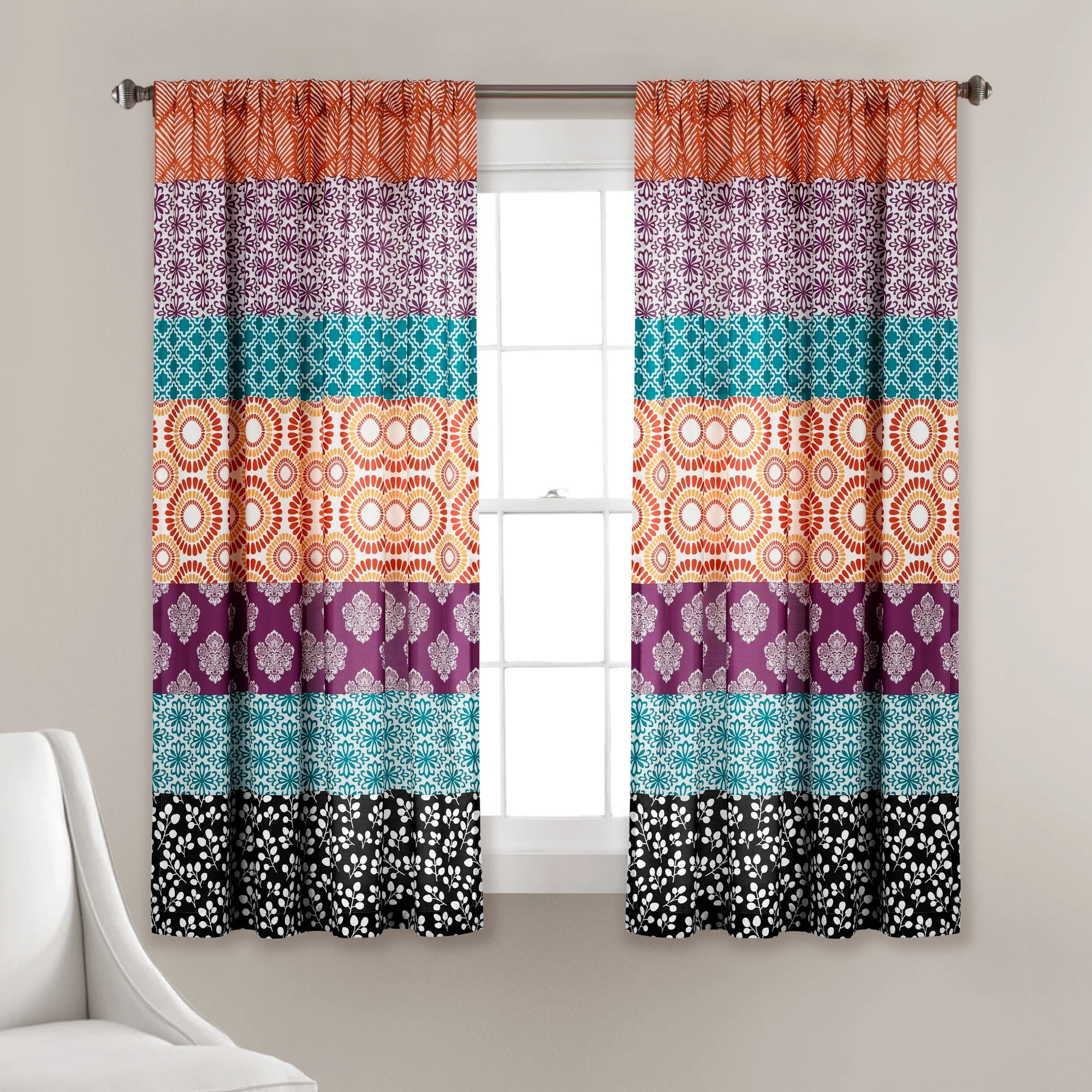 Lush Decor Bohemian Stripe Window Panels - Turquoise/Orange - 84 x 52 ...