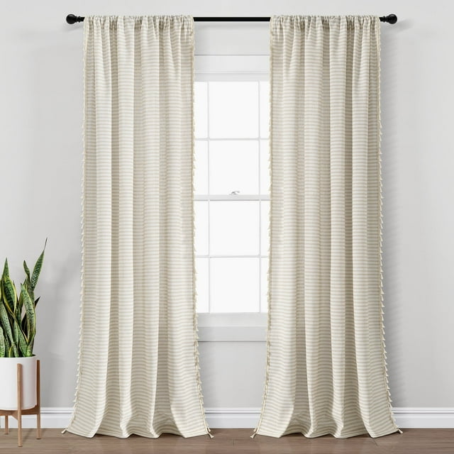 Lush Decor Boho Coastal Striped Tassel Window Curtain Panels Drapes ...