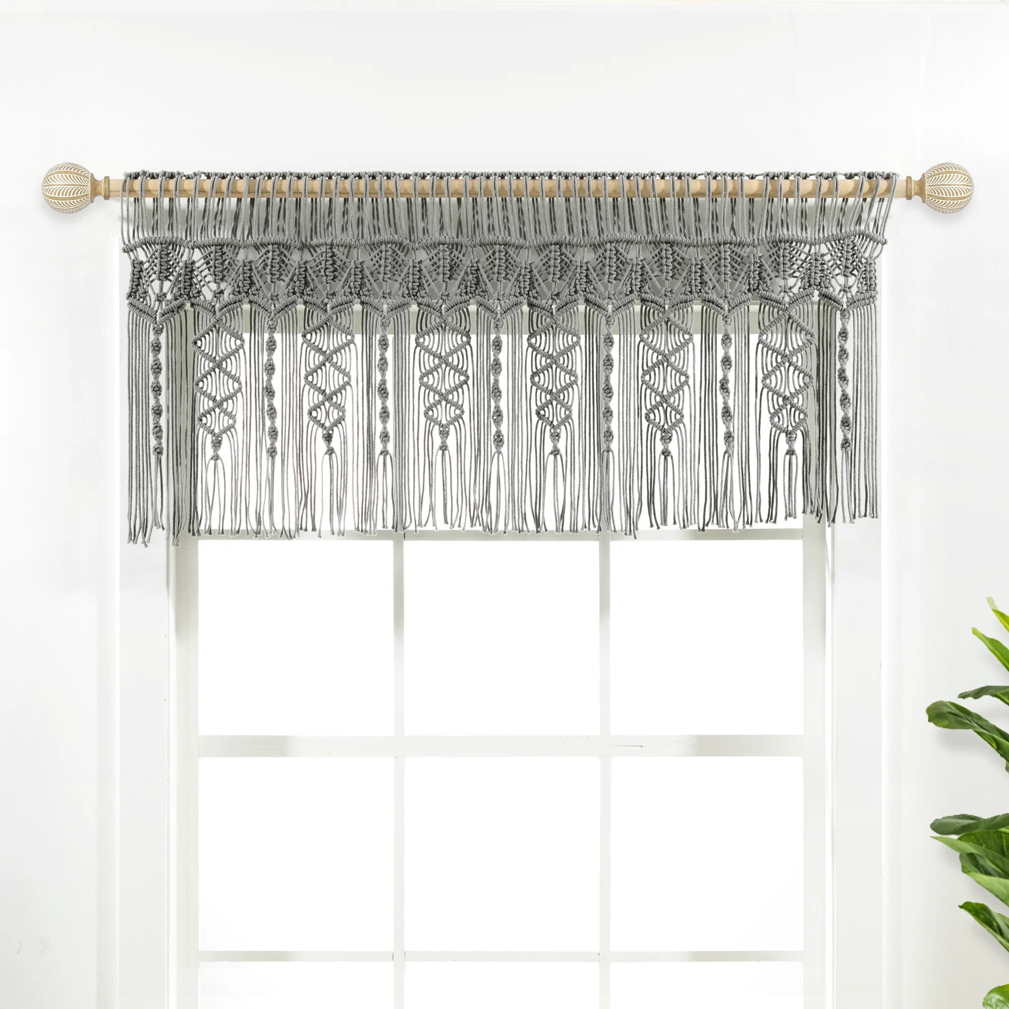Lush Decor, Boho Macram√© Textured Cotton Valance, 40"x30", Gray ...