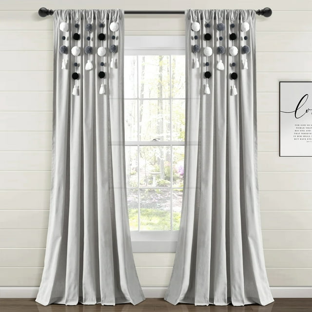 Lush Decor Boho Macrame Tassel Single Window Curtain Panel - Gray - 84 ...