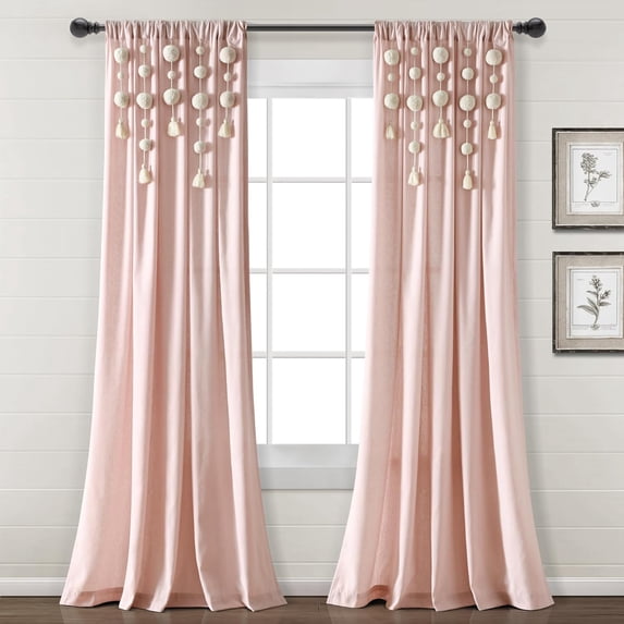 Lush Decor Boho Pom Tassel Linen Textured Window Curtain Panel, Single ...