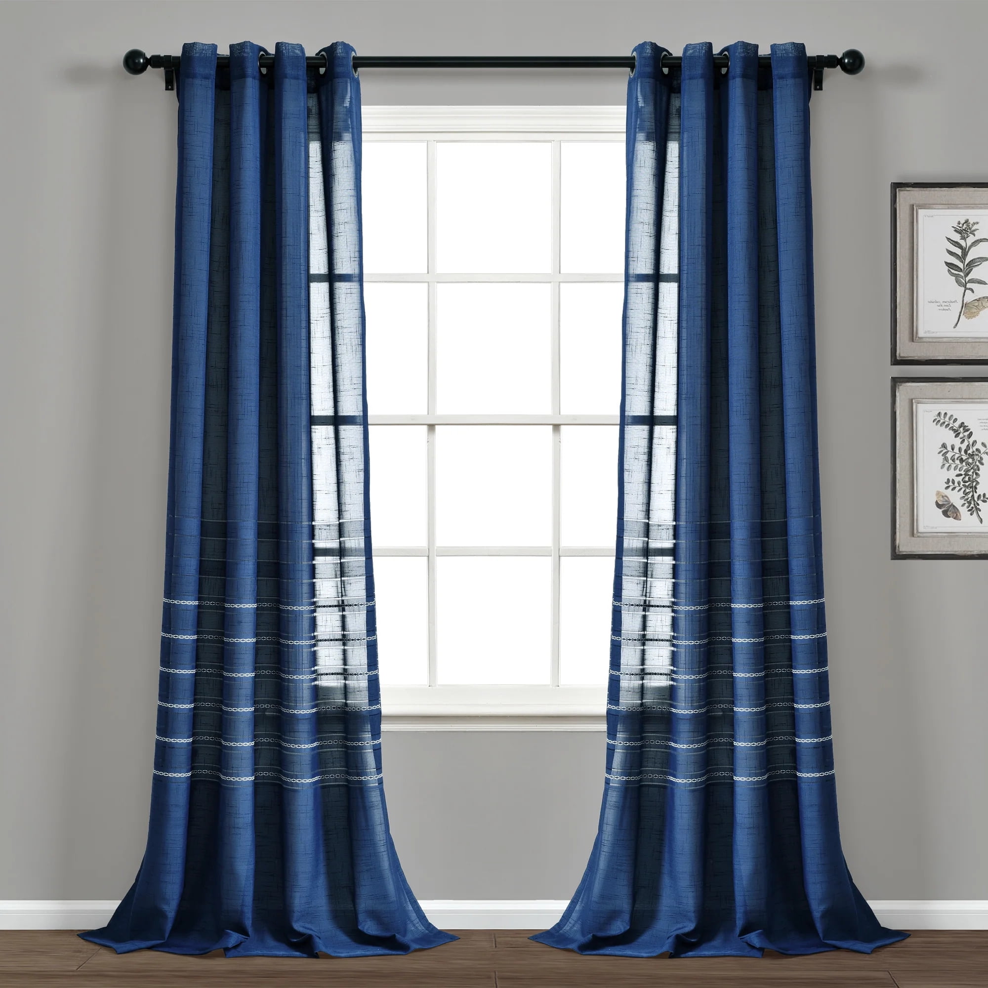 Lush Decor Bridie Sheer Sheer 84" x 52" Sheer Navy Metal Grommets Pair ...