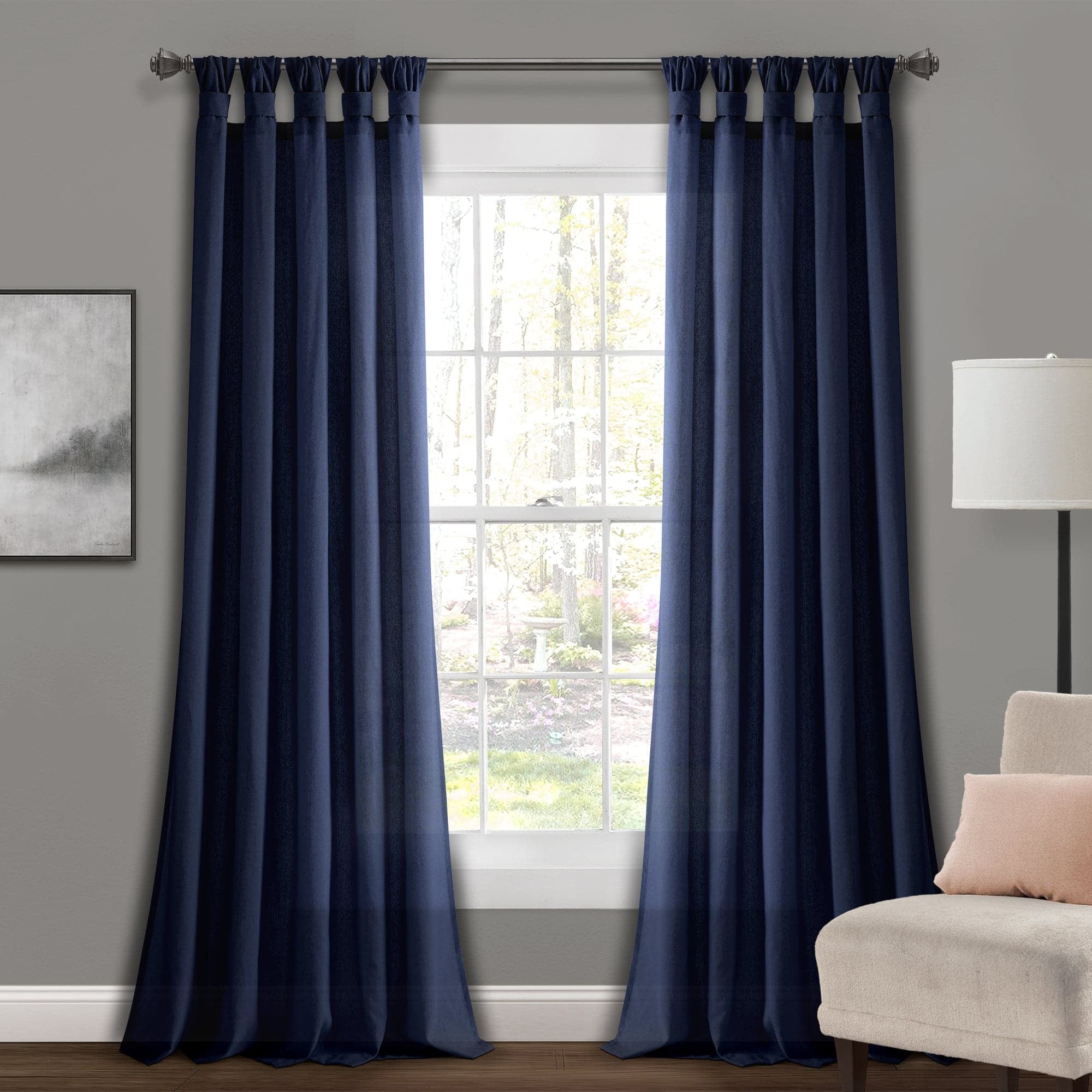 Lush Decor Burlap Knotted Tab Top Knotted Tab Top 84" x 45" Solid Navy ...