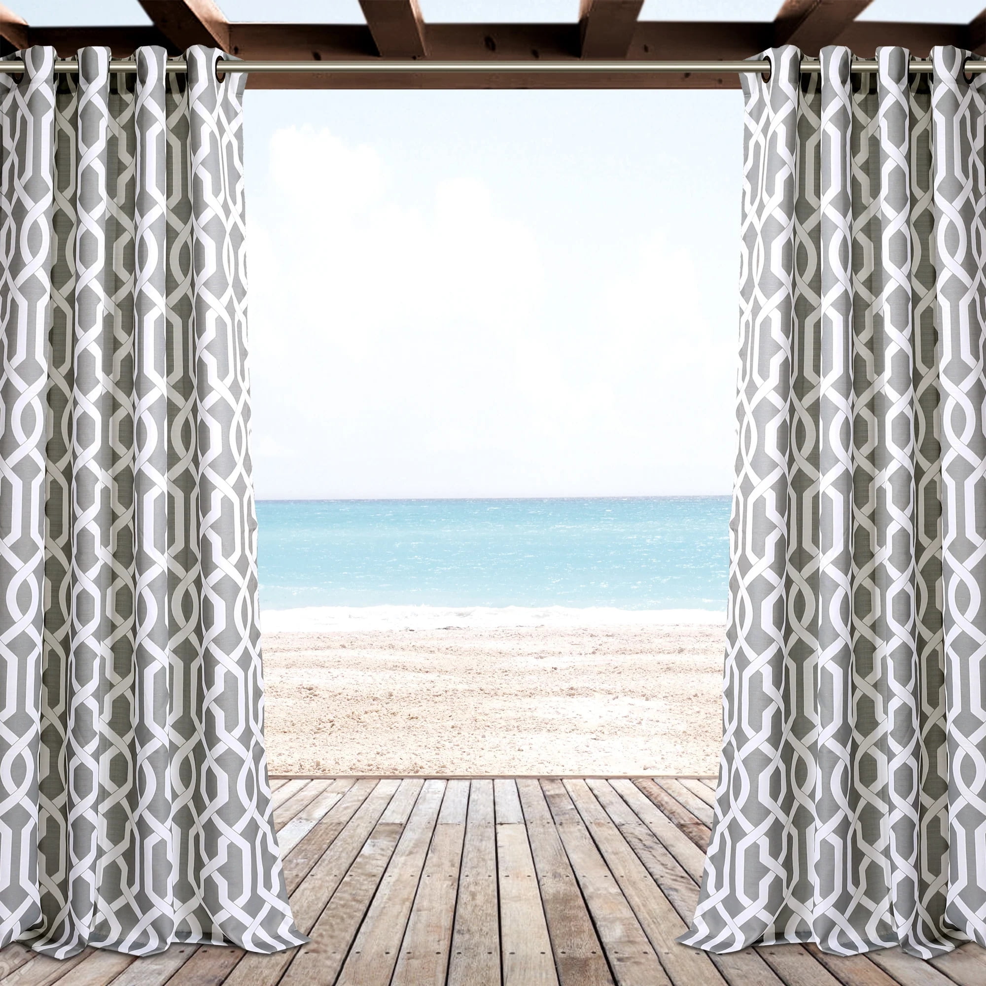 Lush Decor Edward Trellis Outdoor Window Curtain Gray Set 52x84 ...