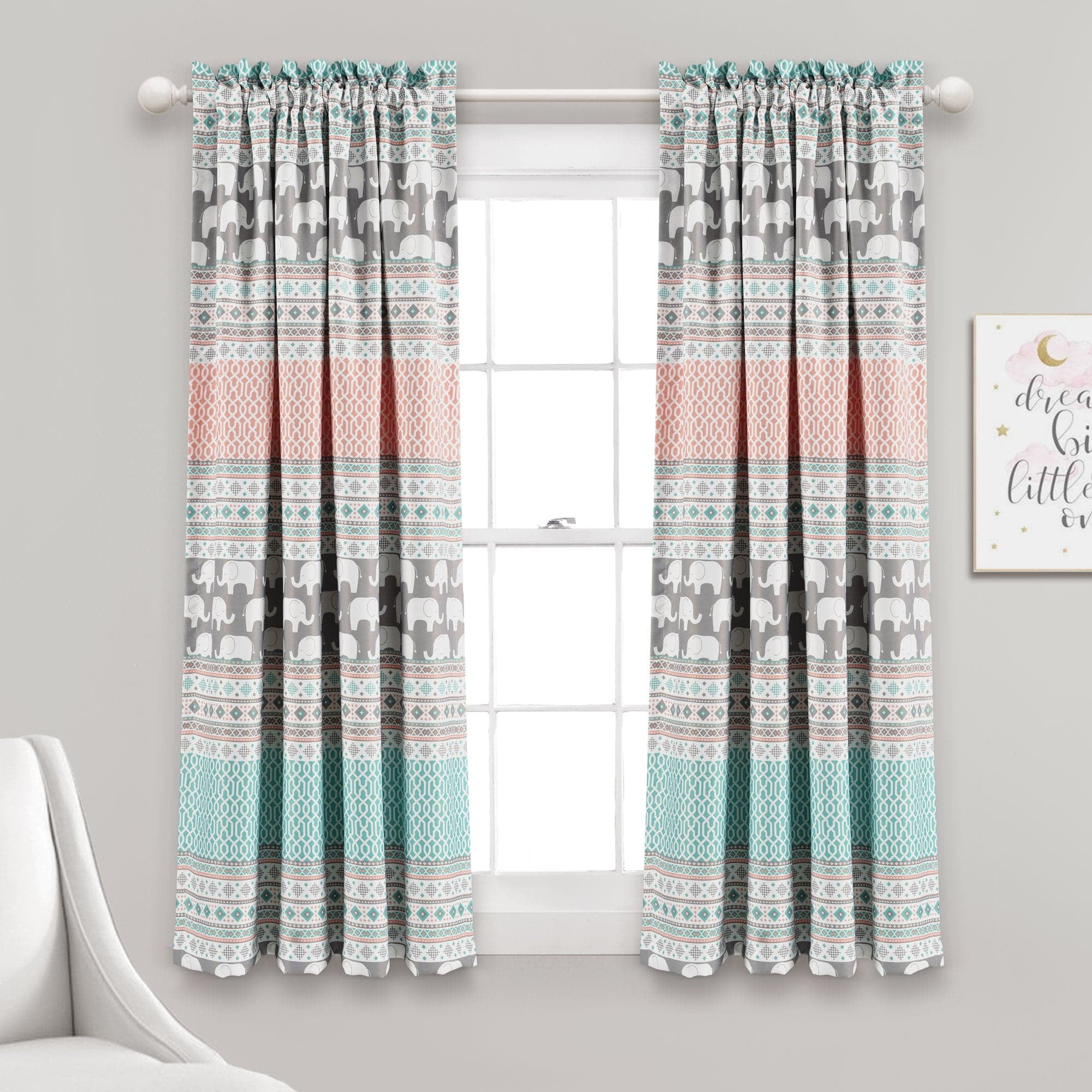 Lush Decor Elephant Stripe Window Panels Light Filtering - Turquoise ...