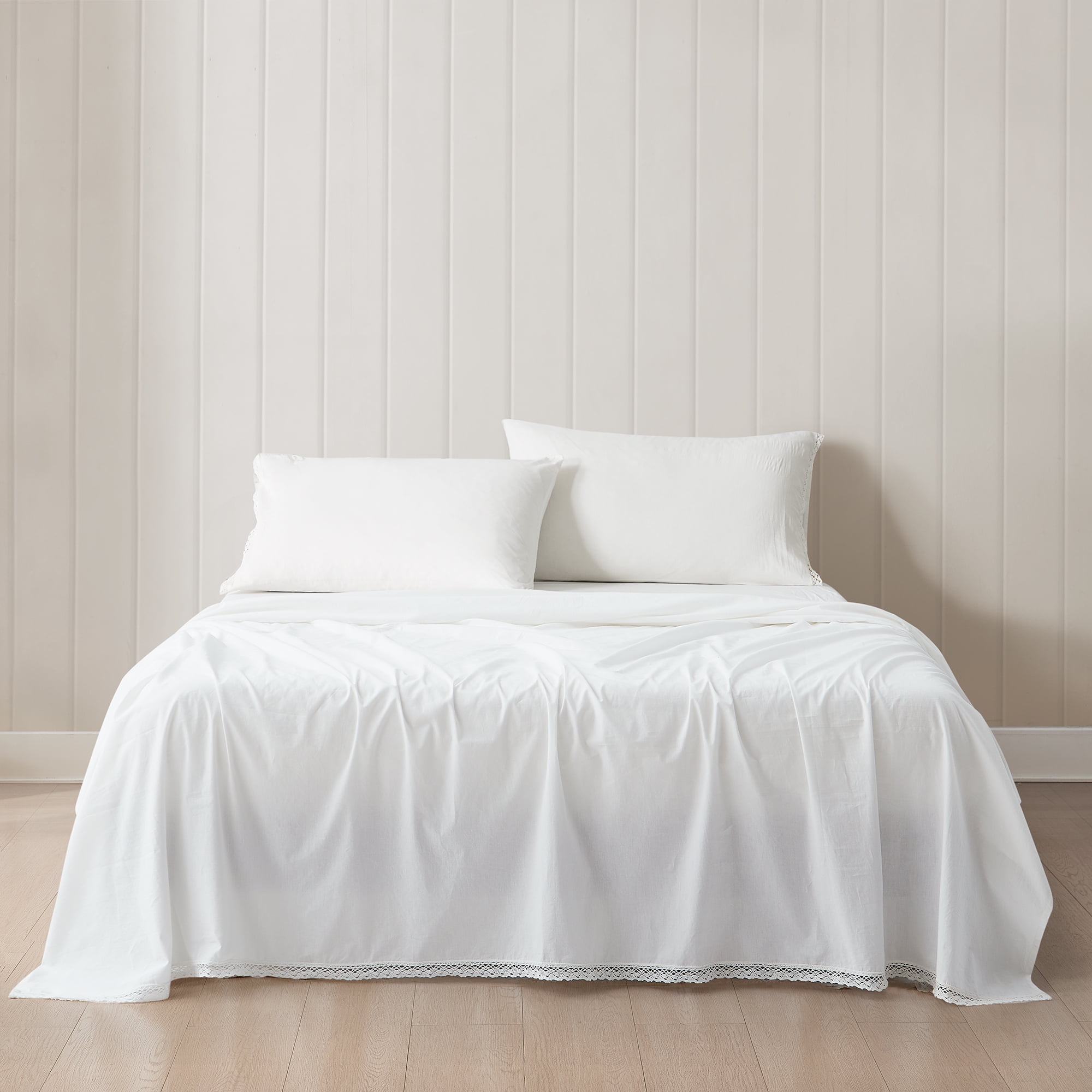 Lush Decor Evelyn Lace Trim Cotton Sheet Set 4 Piece Set King White ...