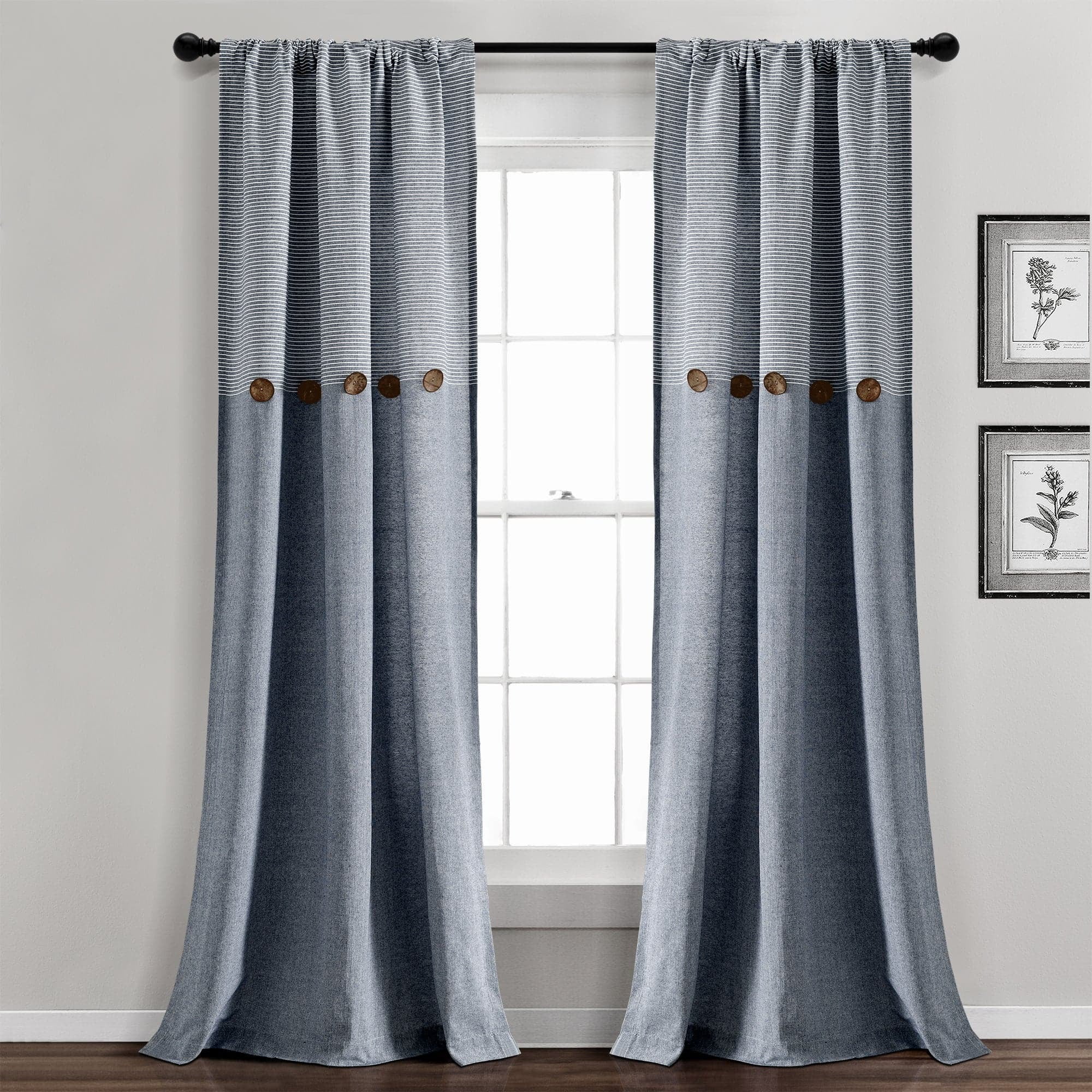 Lush Decor Farmhouse Button Stripe Window Curtain Panels - Blue - 40 X ...