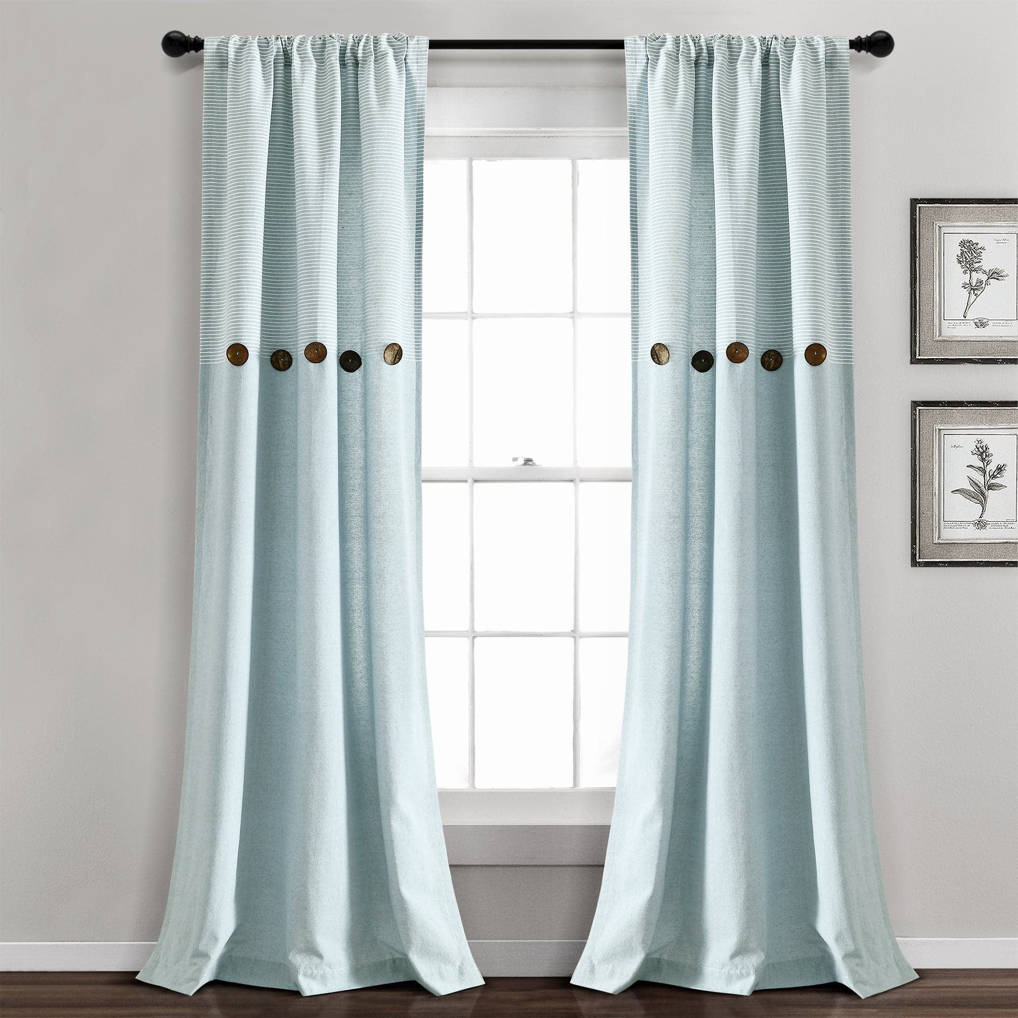 Lush Decor Farmhouse Button Stripe Window Curtain Panels - Blue - 40 X ...
