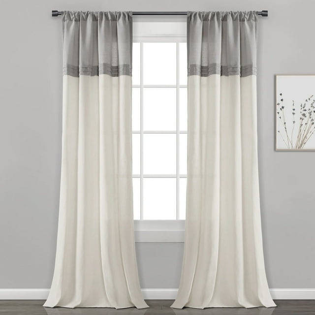 Lush Decor Farmhouse Faux Linen Colorblock Pleated Sheer Window Curtain ...