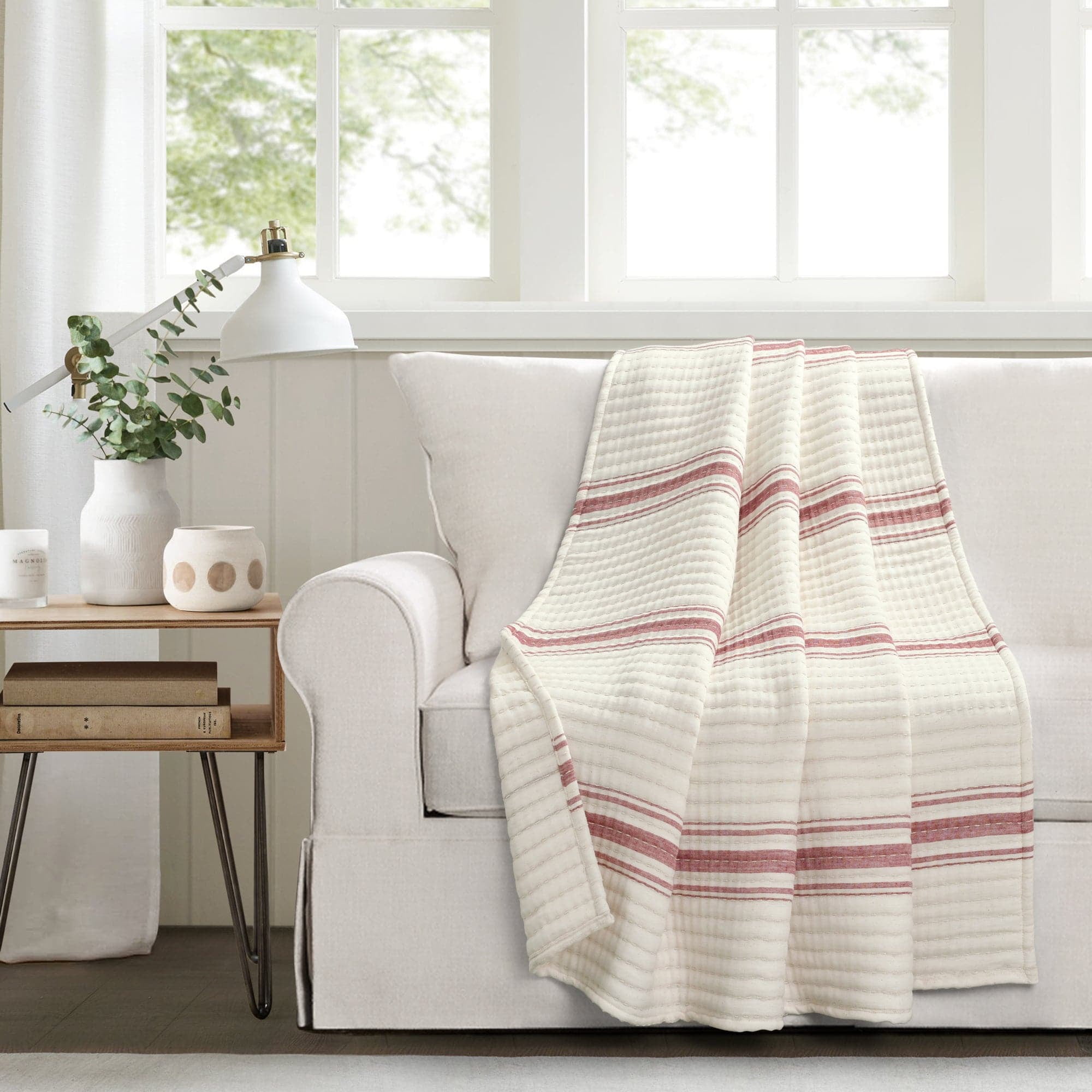 Lush Decor Farmhouse Red, Beige Striped Cotton Woven Throw, 60" x 50 ...