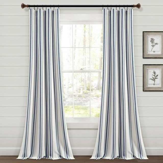 Lush Decor Farmhouse Stripe Window Curtain Panels, Black, 42x84, 2 ...