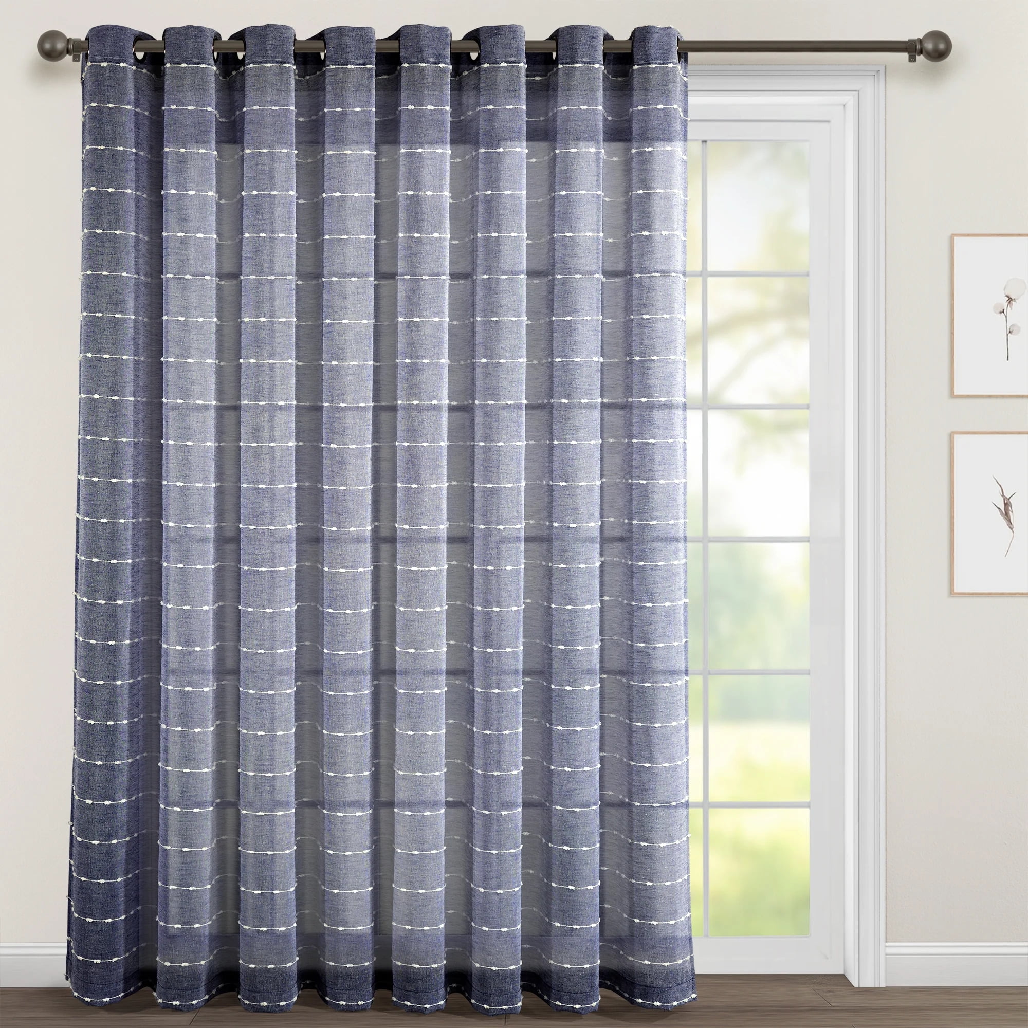 Lush Decor Farmhouse Textured Grommet Sheer Window Curtain Panel Navy ...