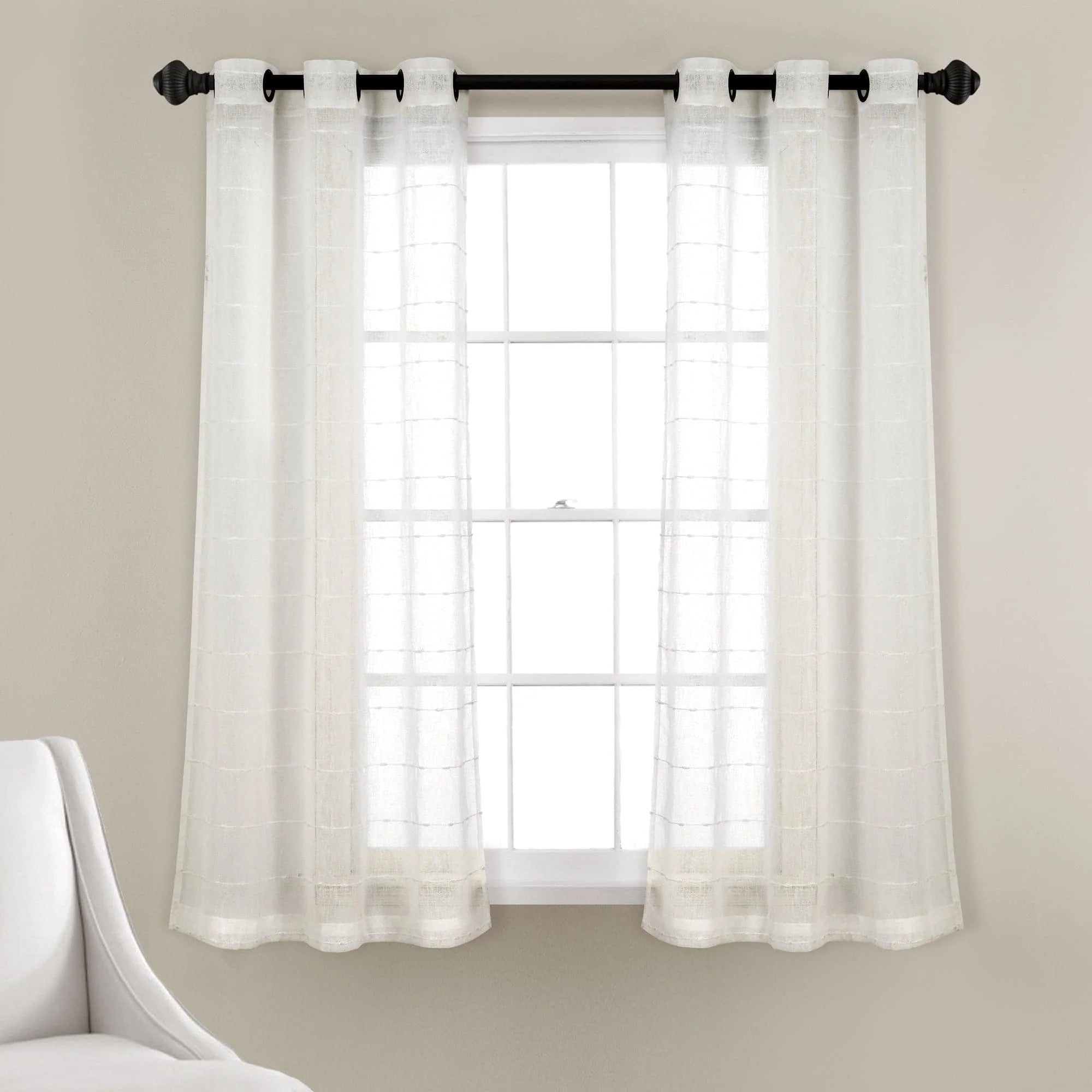 Lush Decor Farmhouse Textured Sheer Window Curtain Panels White 38 x 63 ...