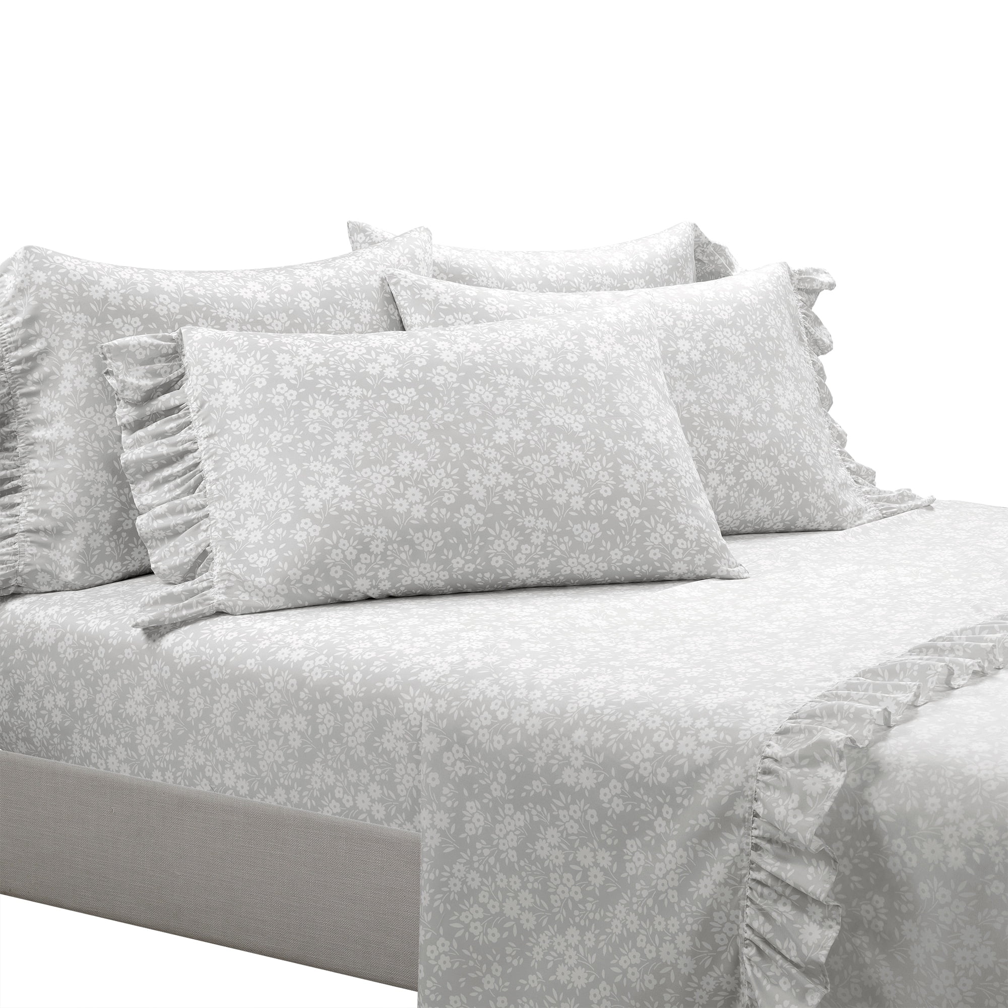 Lush Decor Garden Of Flowers Ruffle Sheet Set Gray 6Pc Set King ...