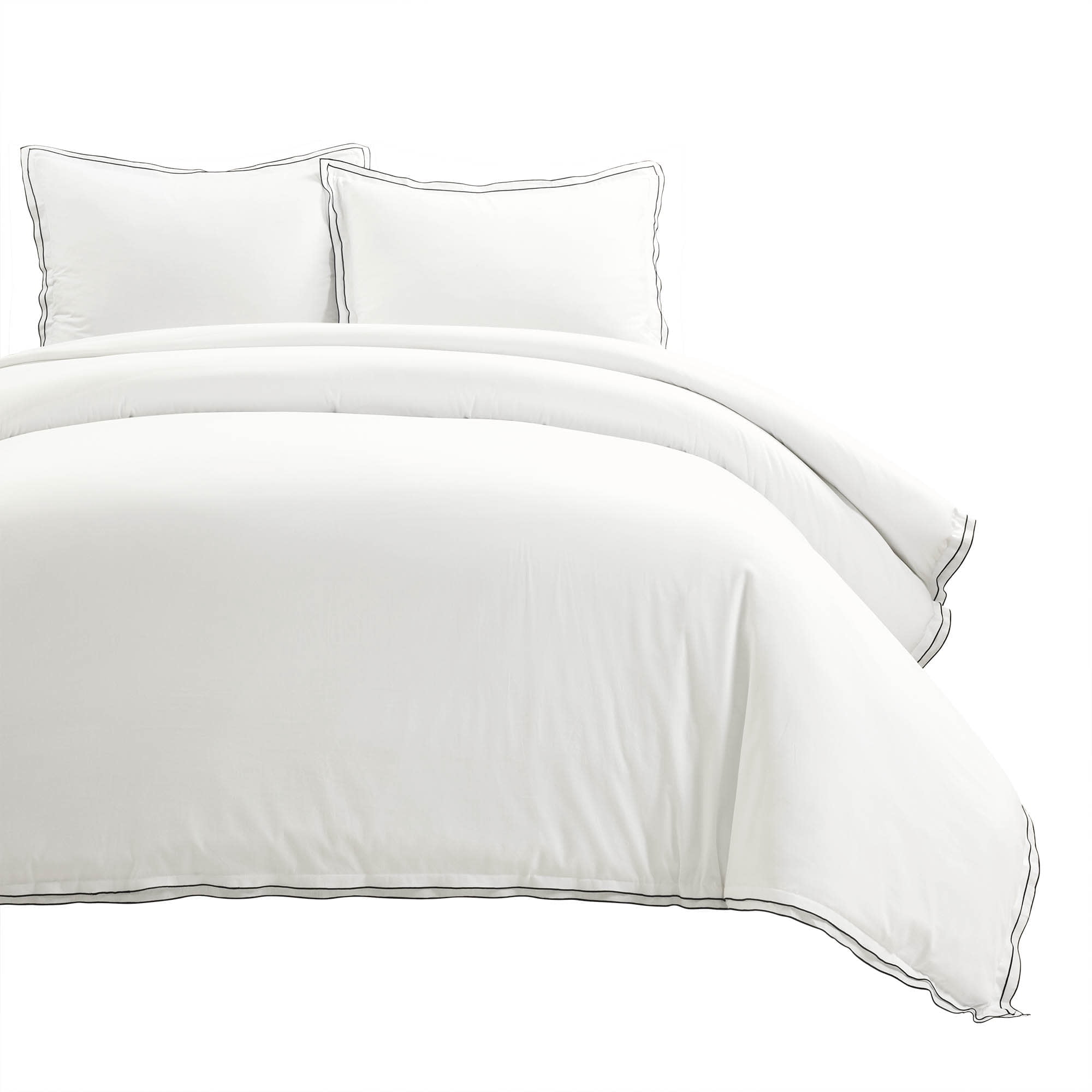 Lush Decor Hampton Double Flange Embroidered Contrast Edge Cotton Duvet ...
