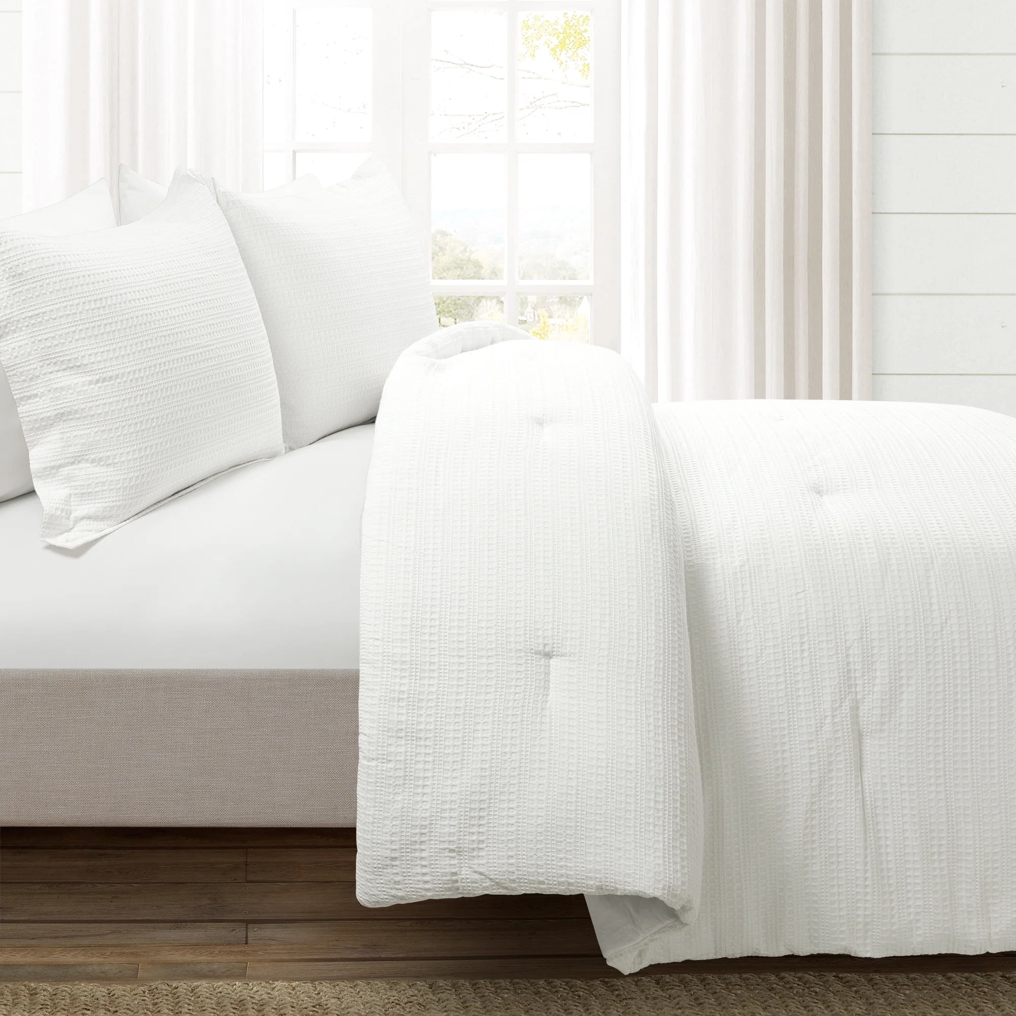 Lush Decor Haniya Solid Waffle Woven Cotton Textured Comforter White ...