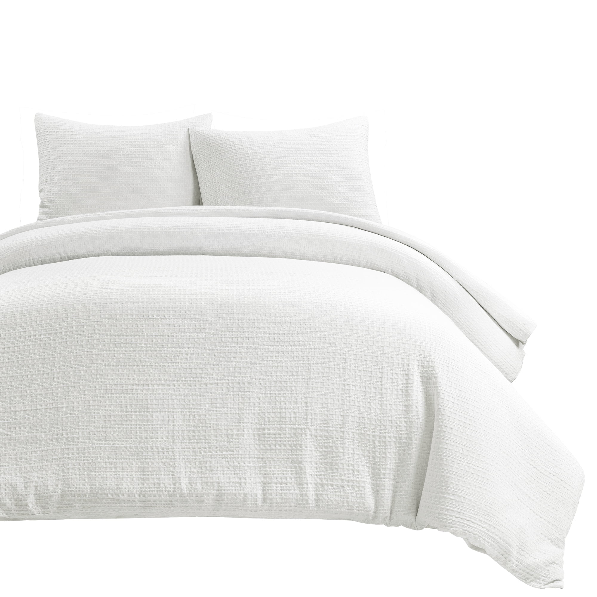 Lush Decor Haniya Solid Waffle Woven Textured Cotton Duvet Cover Set, 3 Piece Set, Full/ Queen ...