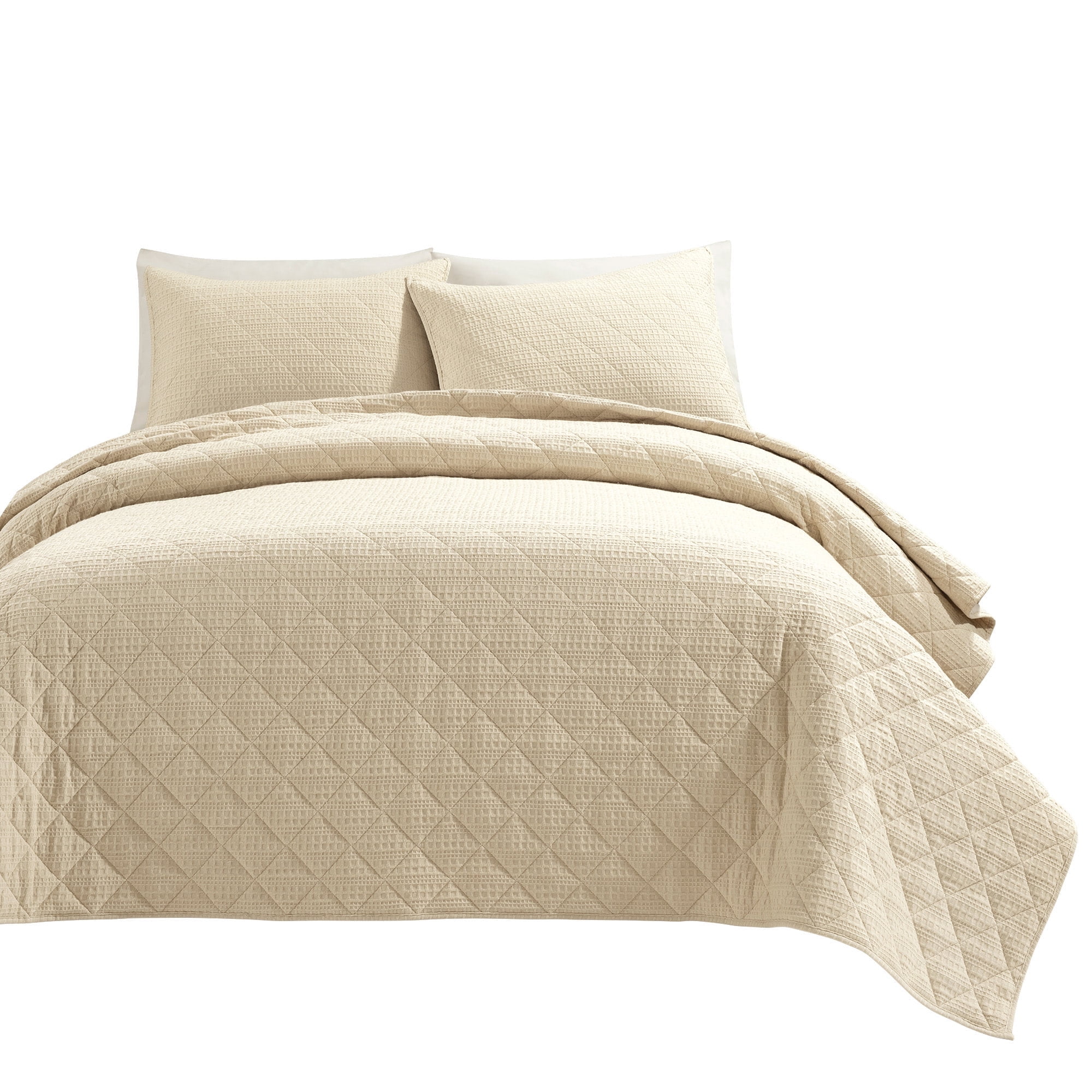 Lush Decor Haniya Solid Waffle Woven Textured Cotton Quilt Set, 3 Piece Set, Full/ Queen ...