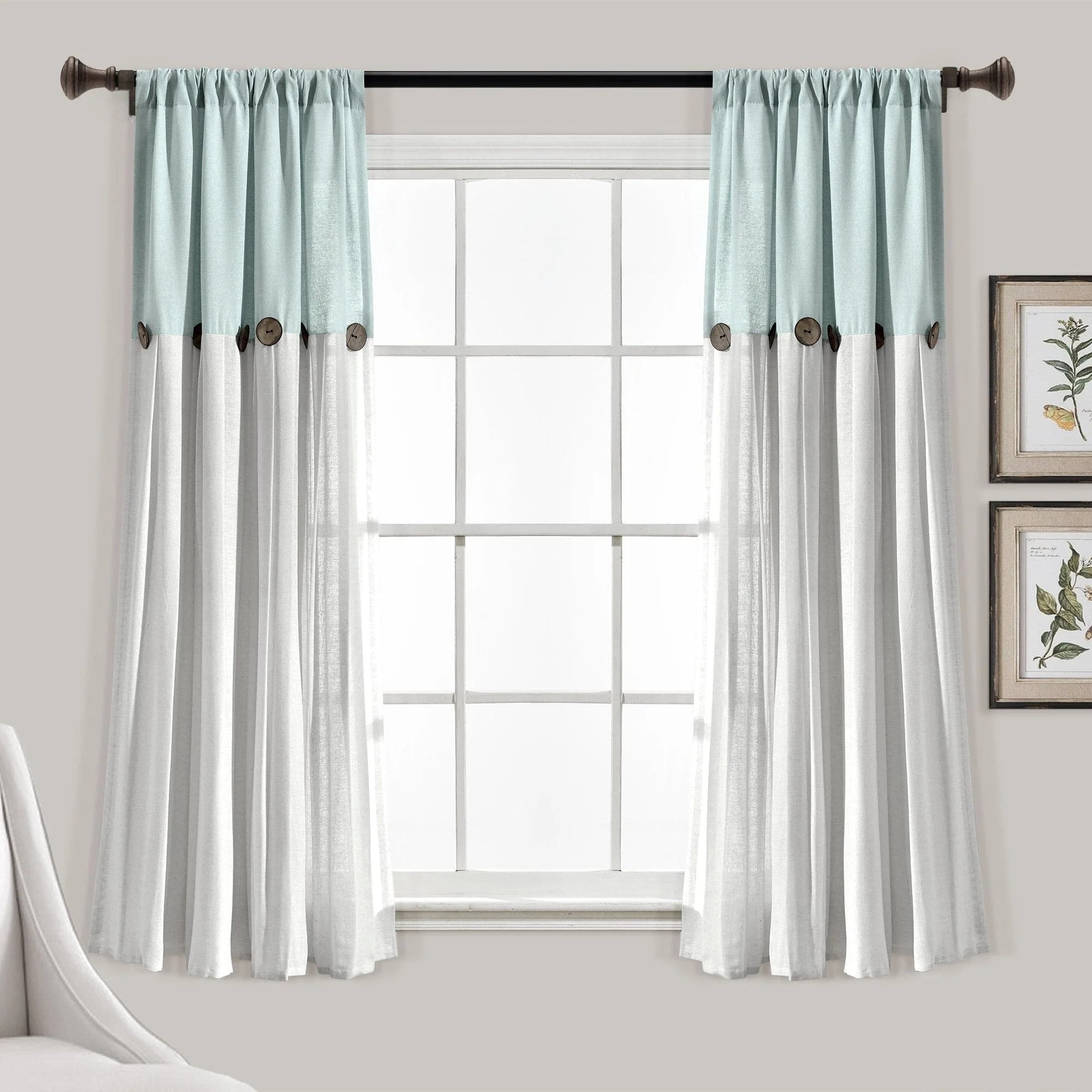 "Lush Decor Linen Button Window Curtain, Farmhouse Chic, Light ...