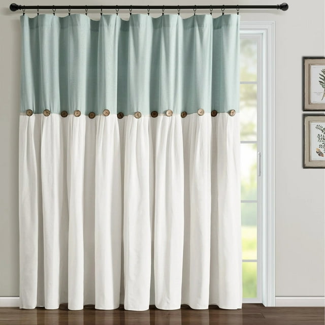 Lush Decor Linen Button Window Panel - Blue/White - Single - 84 x 40 ...