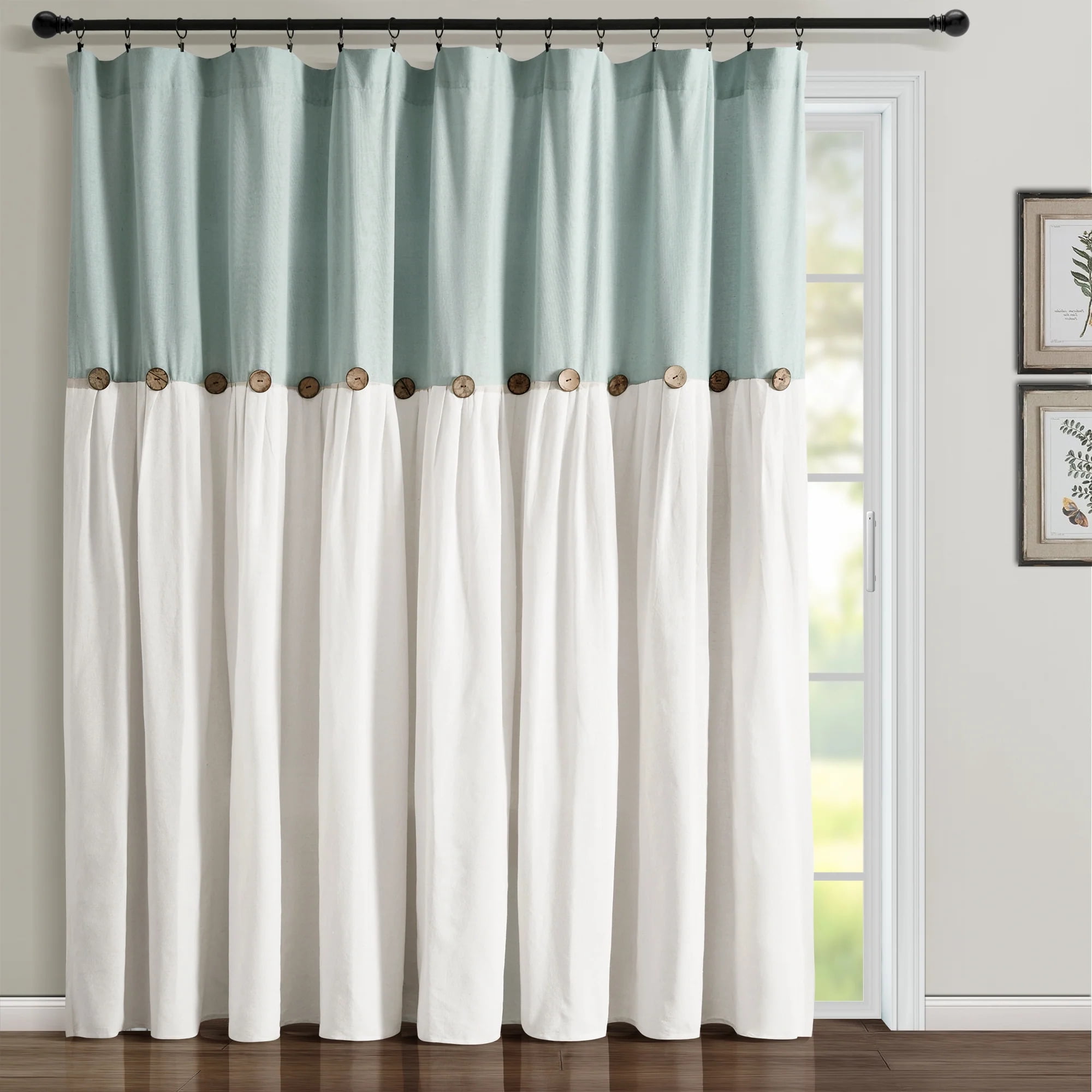Lush Decor Linen Button Window Panel - Blue/White - Single - 84 x 40 ...