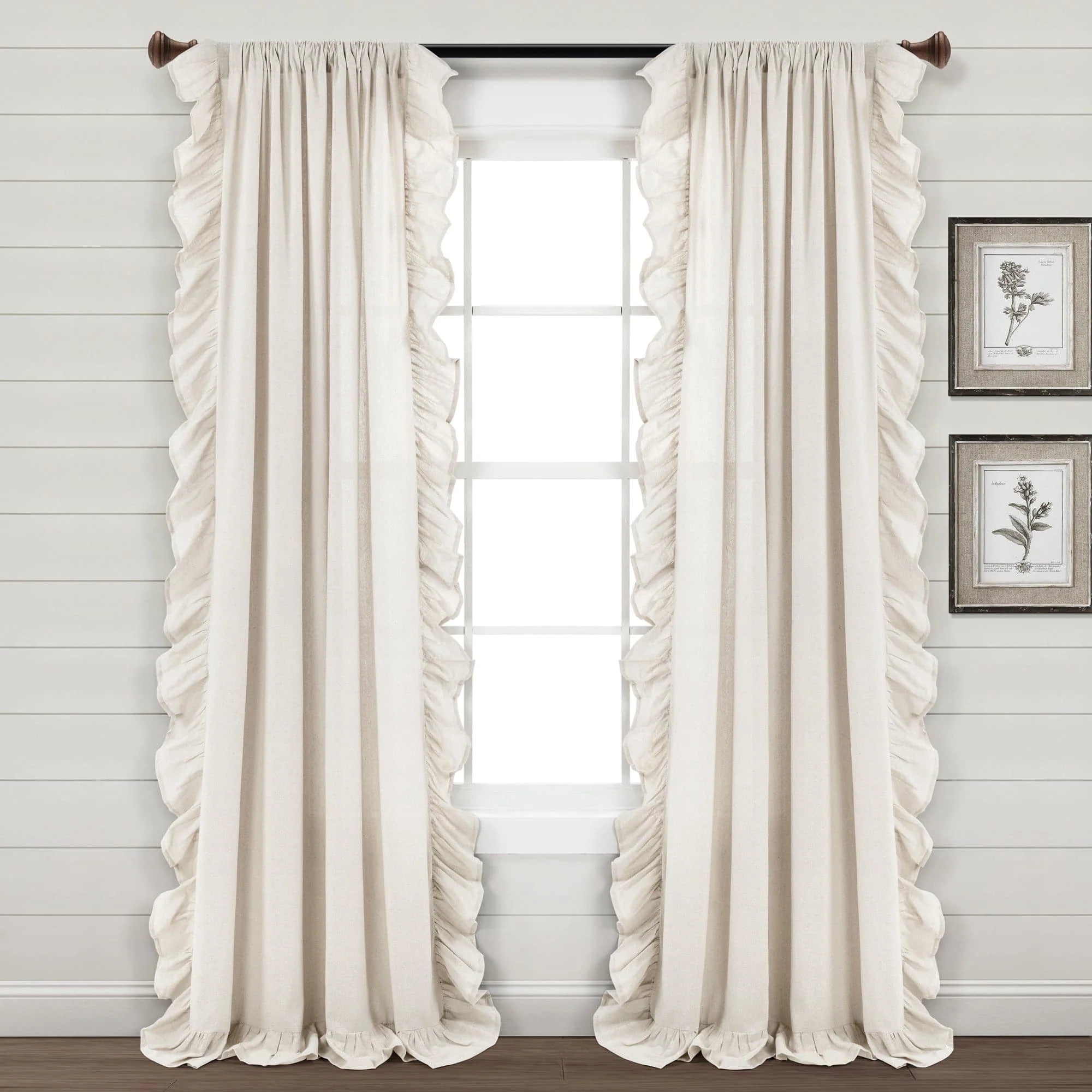 Lush Decor Faux Linen Ruffle Window Panel with Rod Pocket, Textured ...