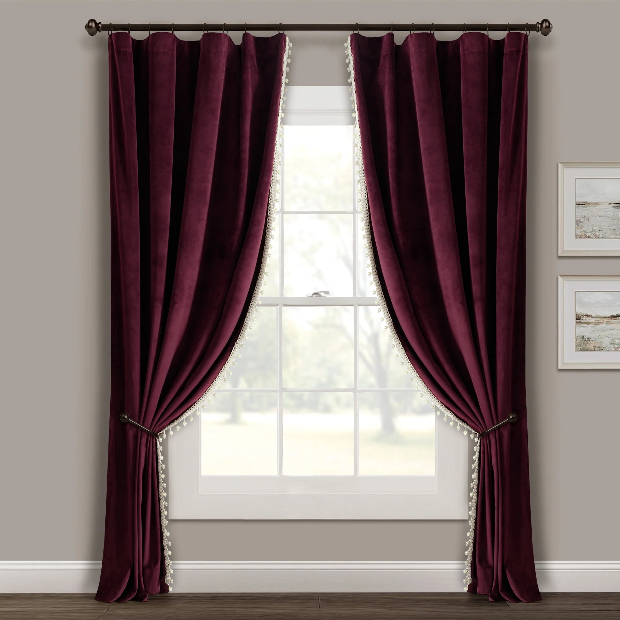 Lush Decor Luxury Vintage Velvet With Silky Pompom Trim Window Panel ...