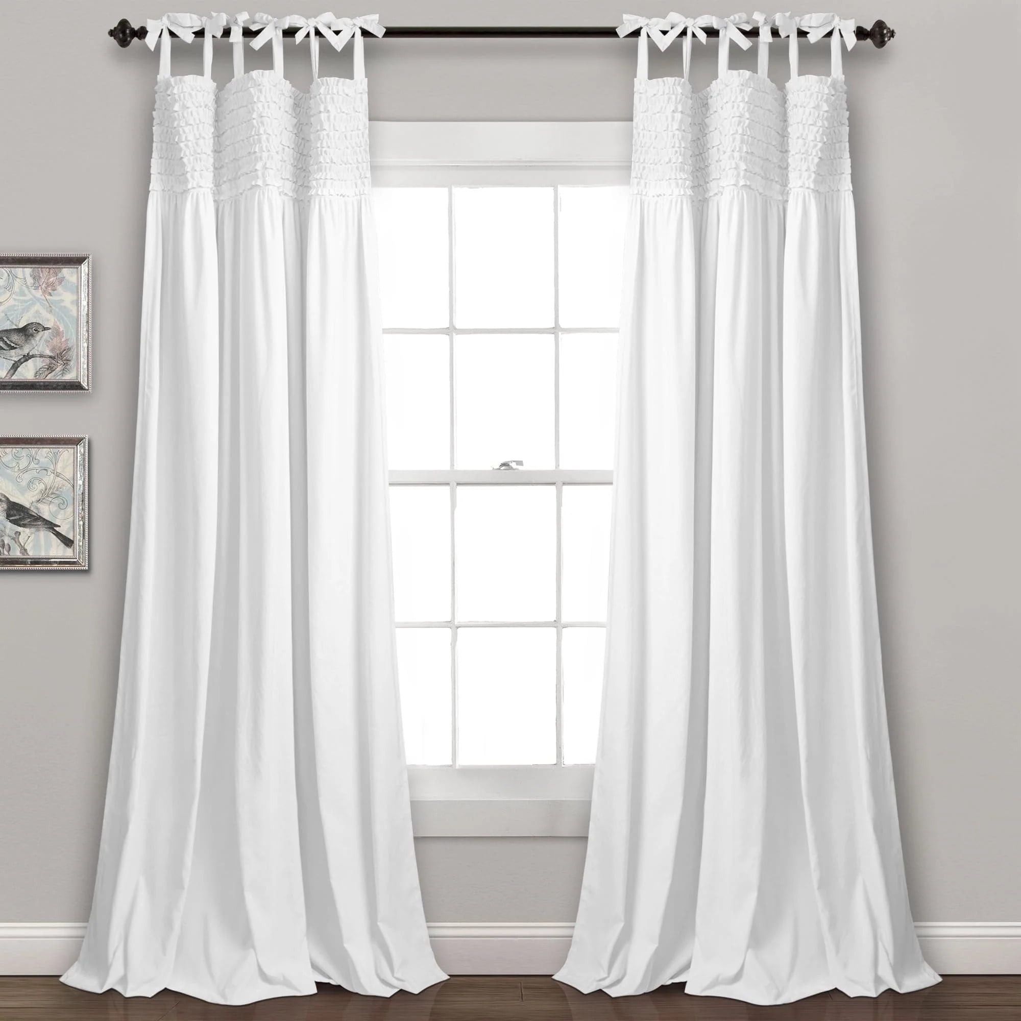 Lush Decor Lydia Ruffle Tie-Top Window Panels, 95 x 40 in, Solid White ...