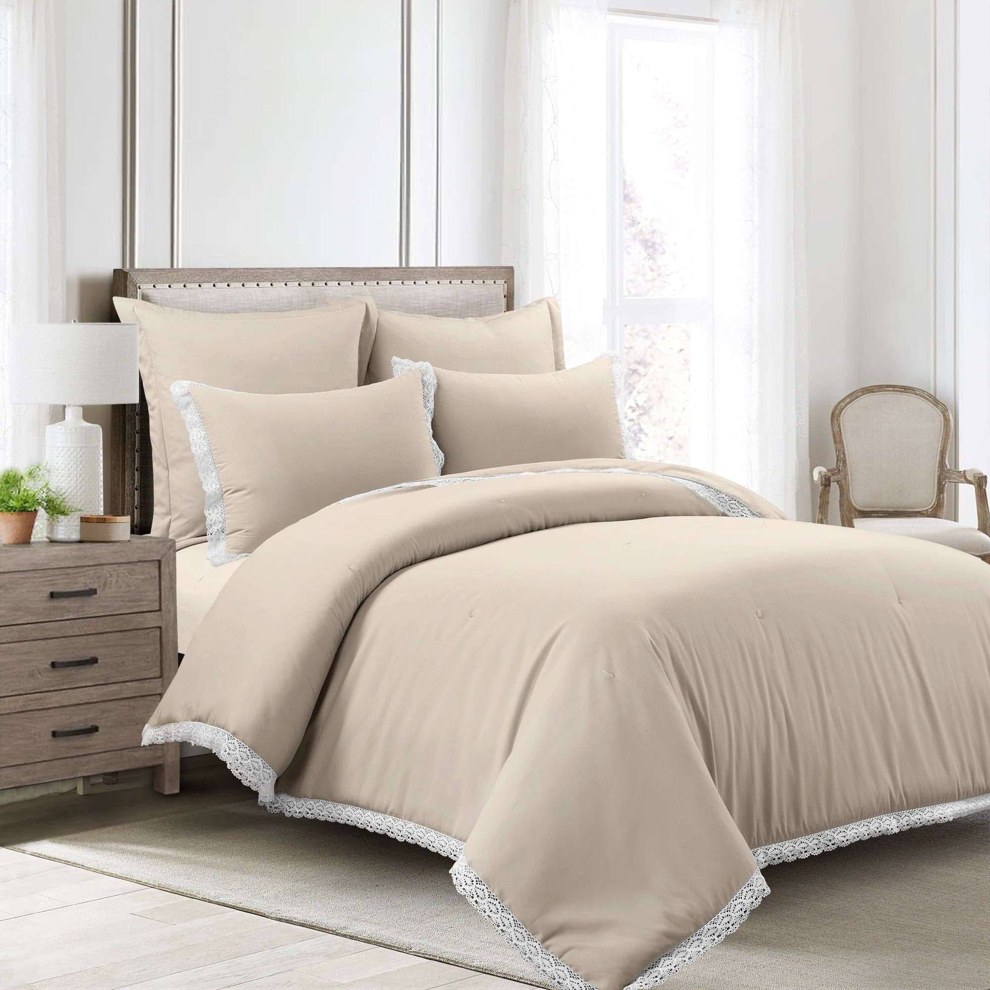 Lush Decor Microfiber Rosalie Cottage Core Embellished Lace Comforter ...