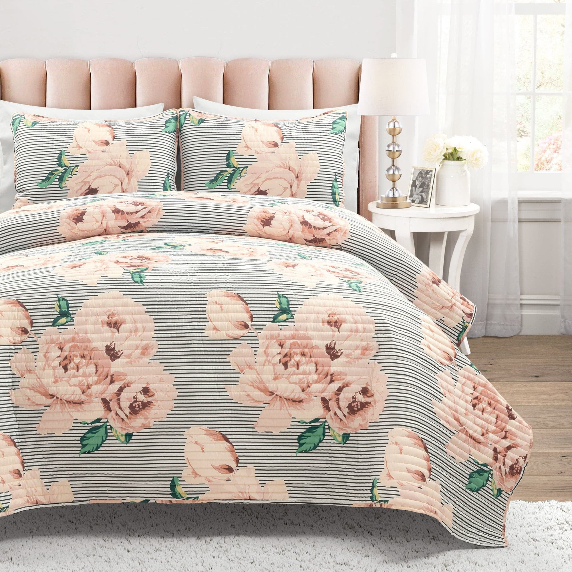Lush Decor Queen Bedding Mira Vintage Floral Oversized Quilt 3Pc Set ...