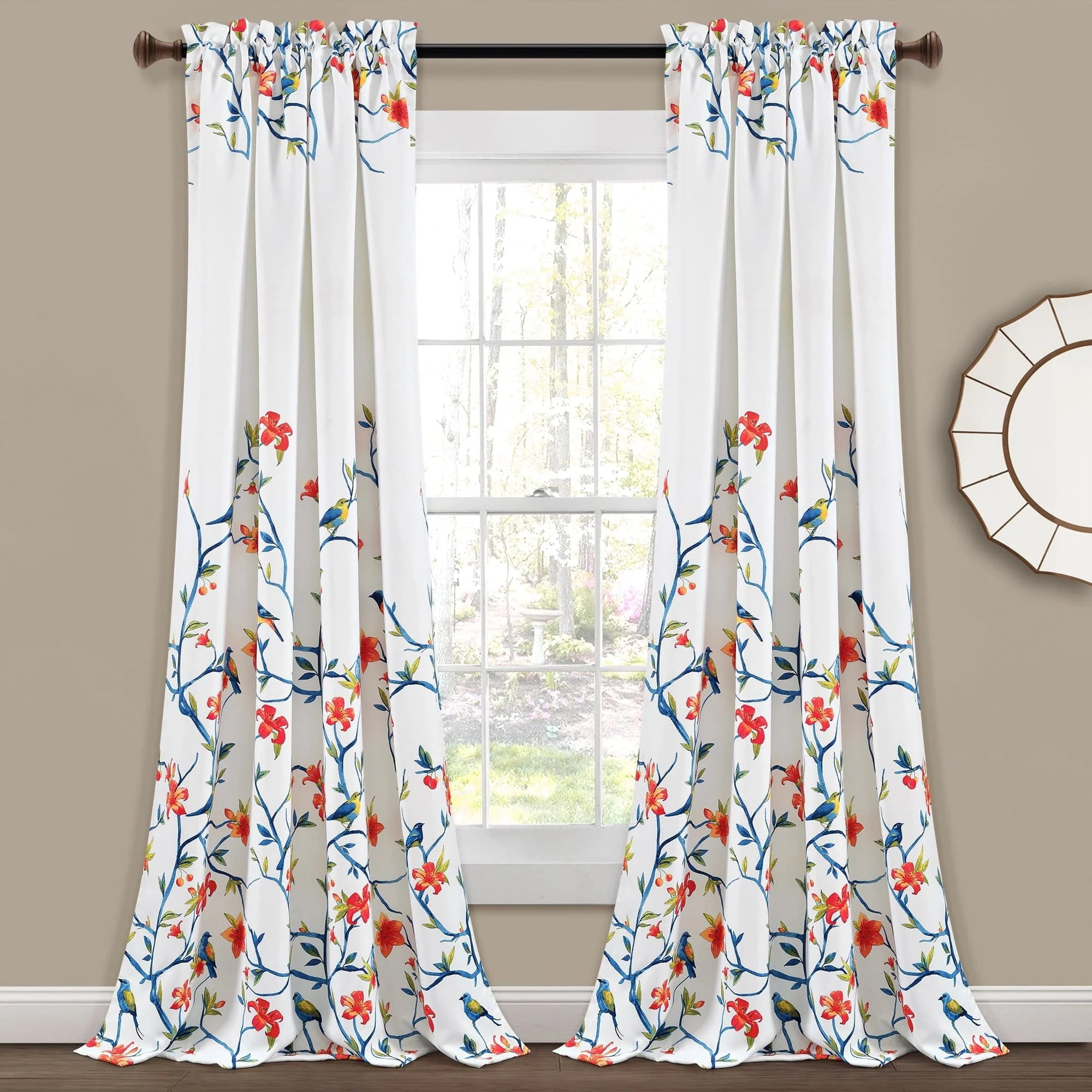 Lush Decor Neela Birds Room Darkening 84" x 52" + 2" Header Nature ...