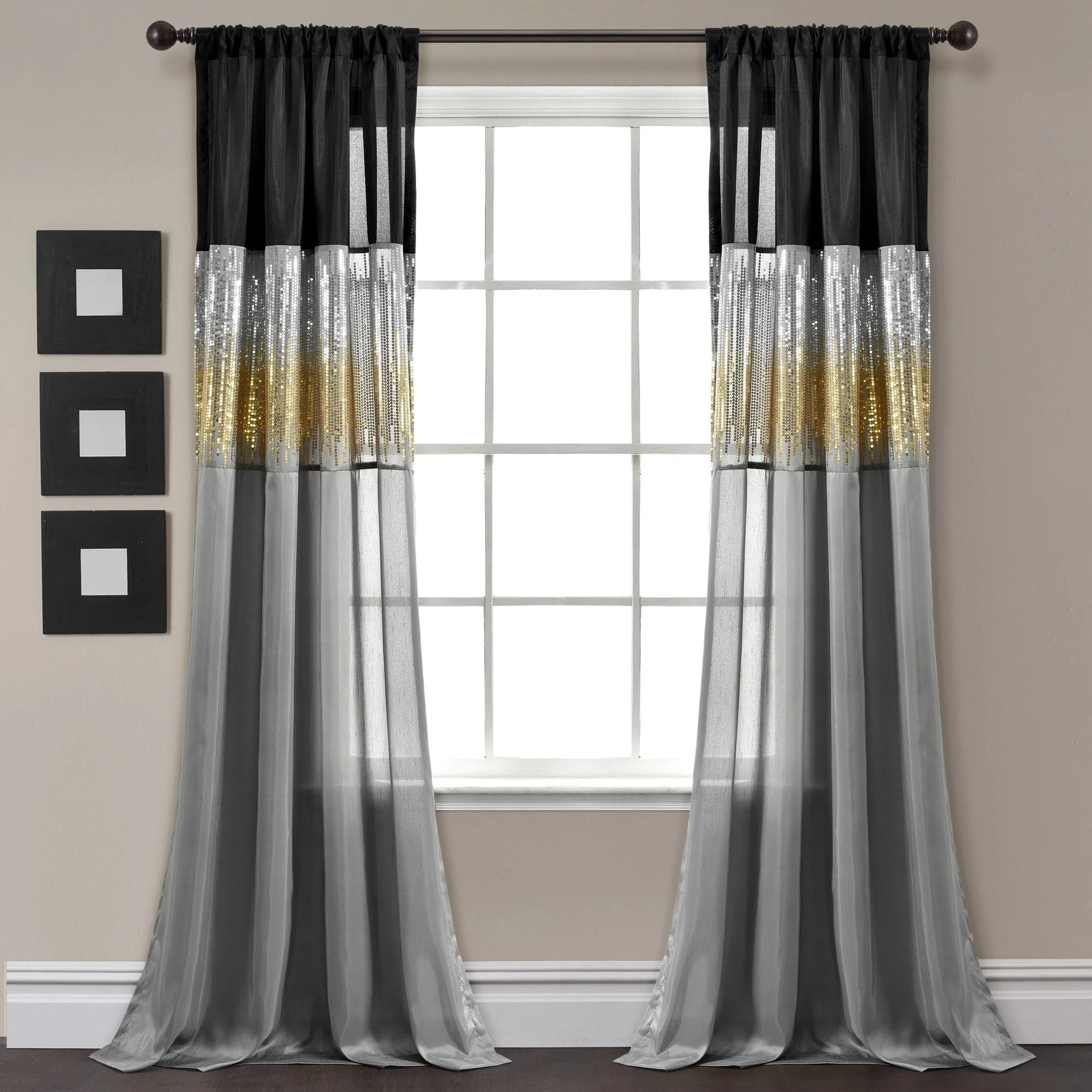 Lush Decor Night Sky Sparkling Sequins Stripe Pattern 3" Rod Pocket ...