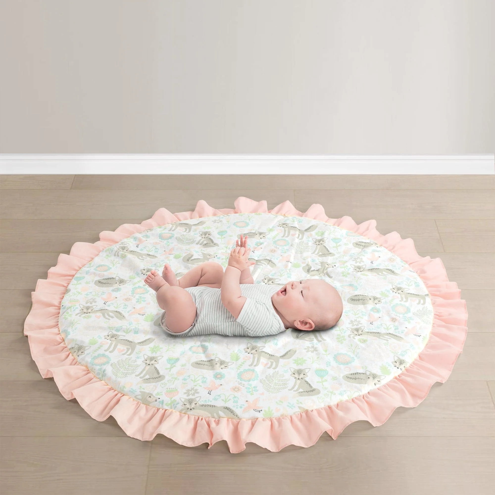 Lush Decor Pixie Fox Baby Round Ruffle Play Mat Pink/Gray Single 35 ...