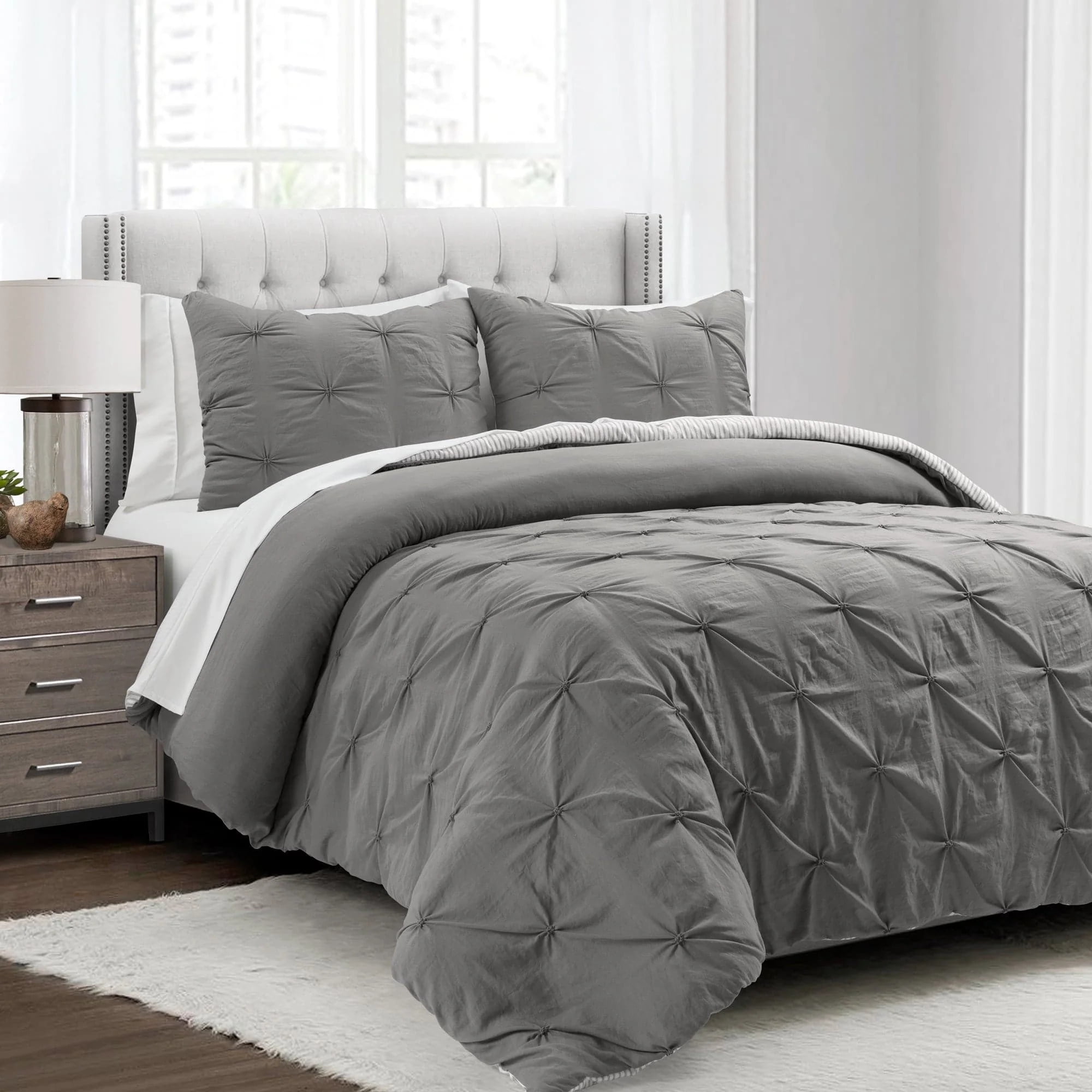 Lush Decor Ravello Pintuck BIAB Soft Reversible Printed Comforter With ...