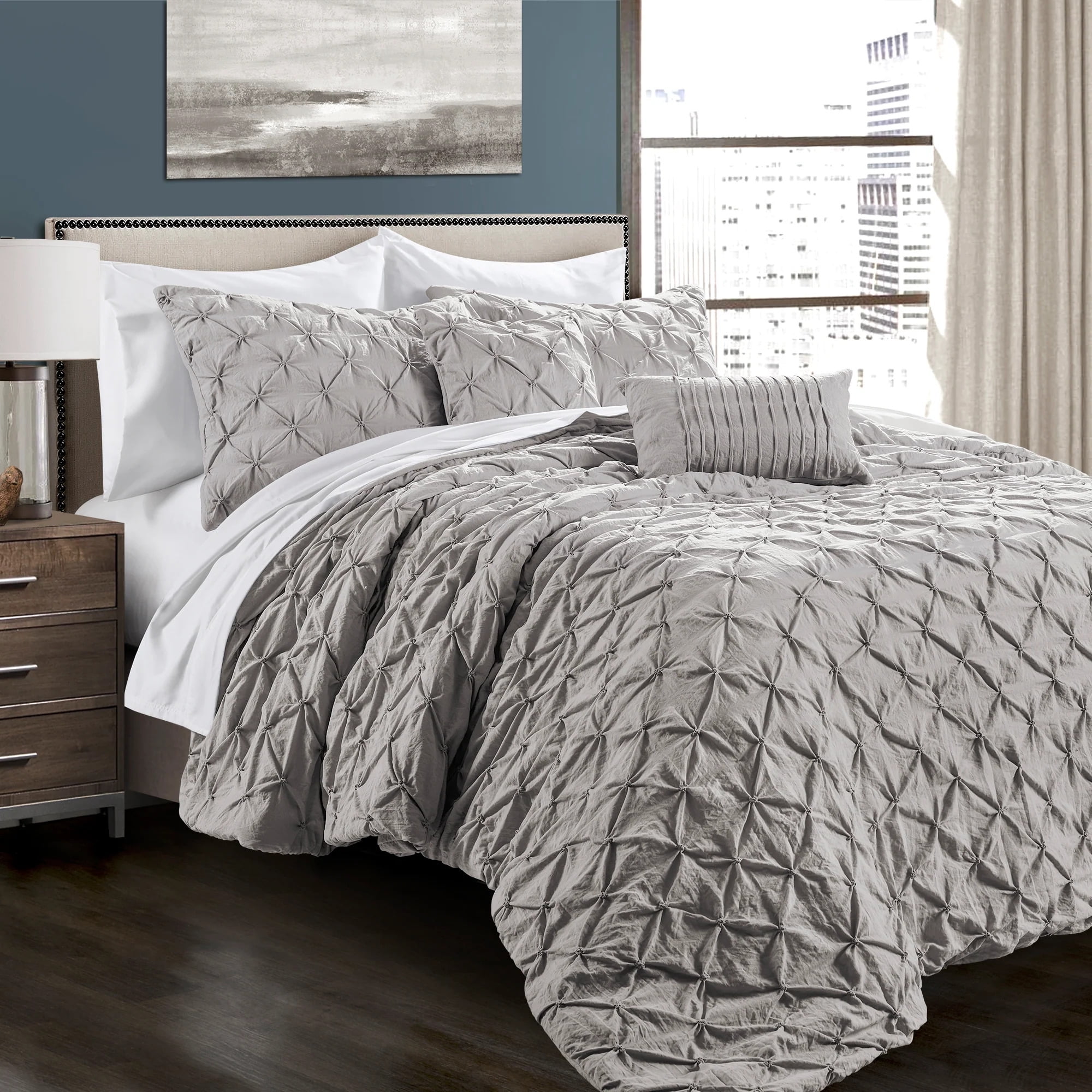 "Lush Decor Ravello Pintuck Solid Color Elastic Embroidery Comforter ...